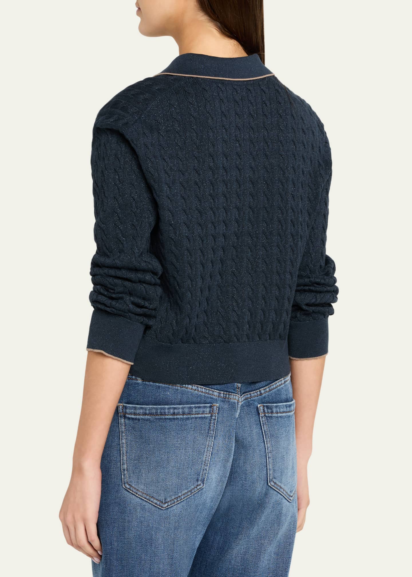 Brunello Cucinelli Shimmering Cable Knit Collared Cardigan - Bergdorf ...