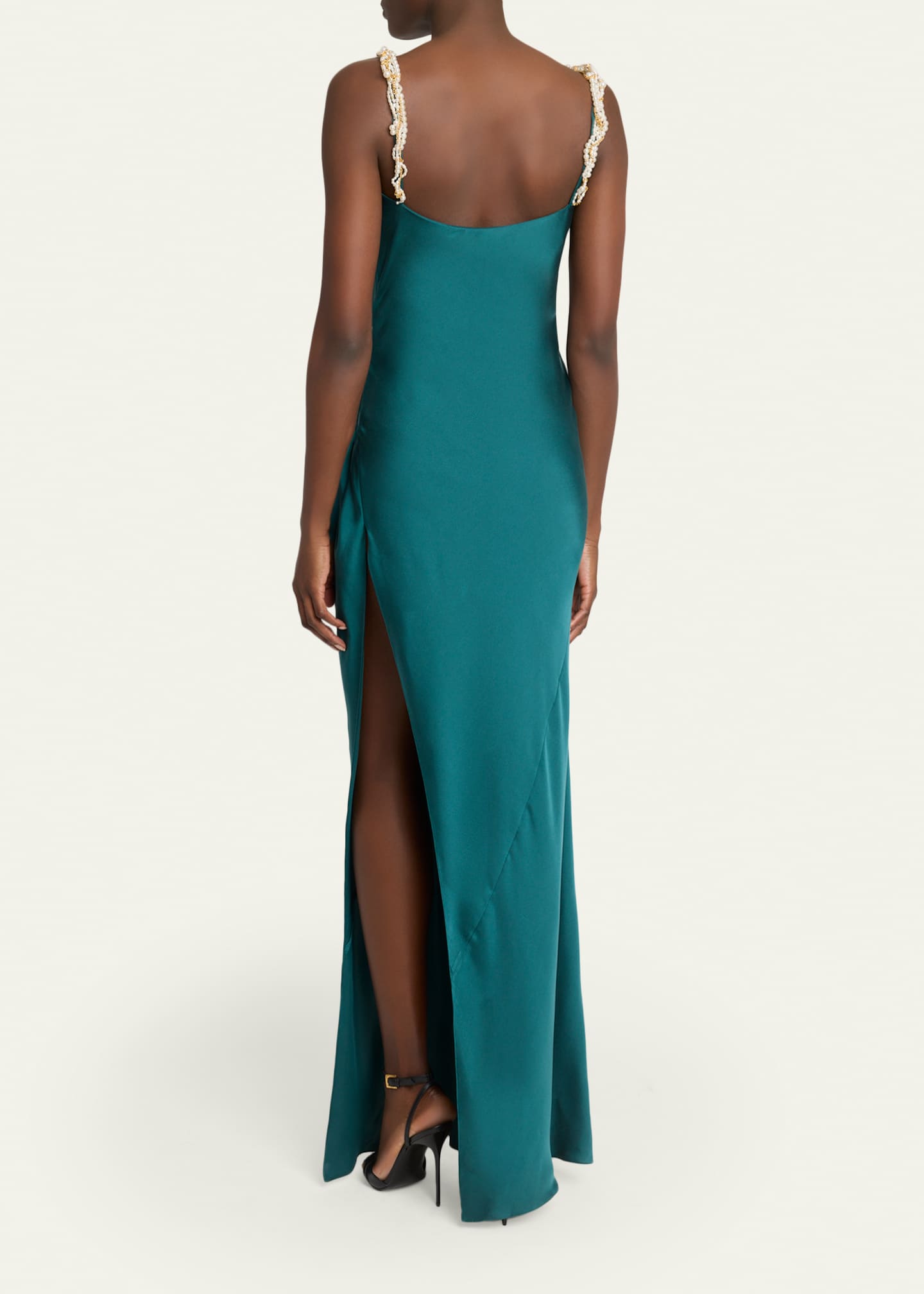 Balmain Cowl-Neck Embroidered Strap Silk Column Gown - Bergdorf Goodman
