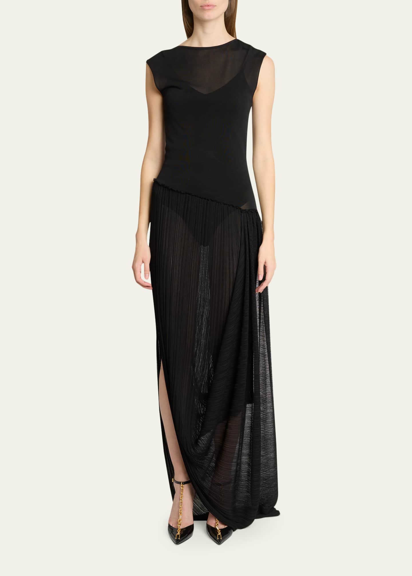 Balmain Flechage Semi-Sheer Draped Dress - Bergdorf Goodman