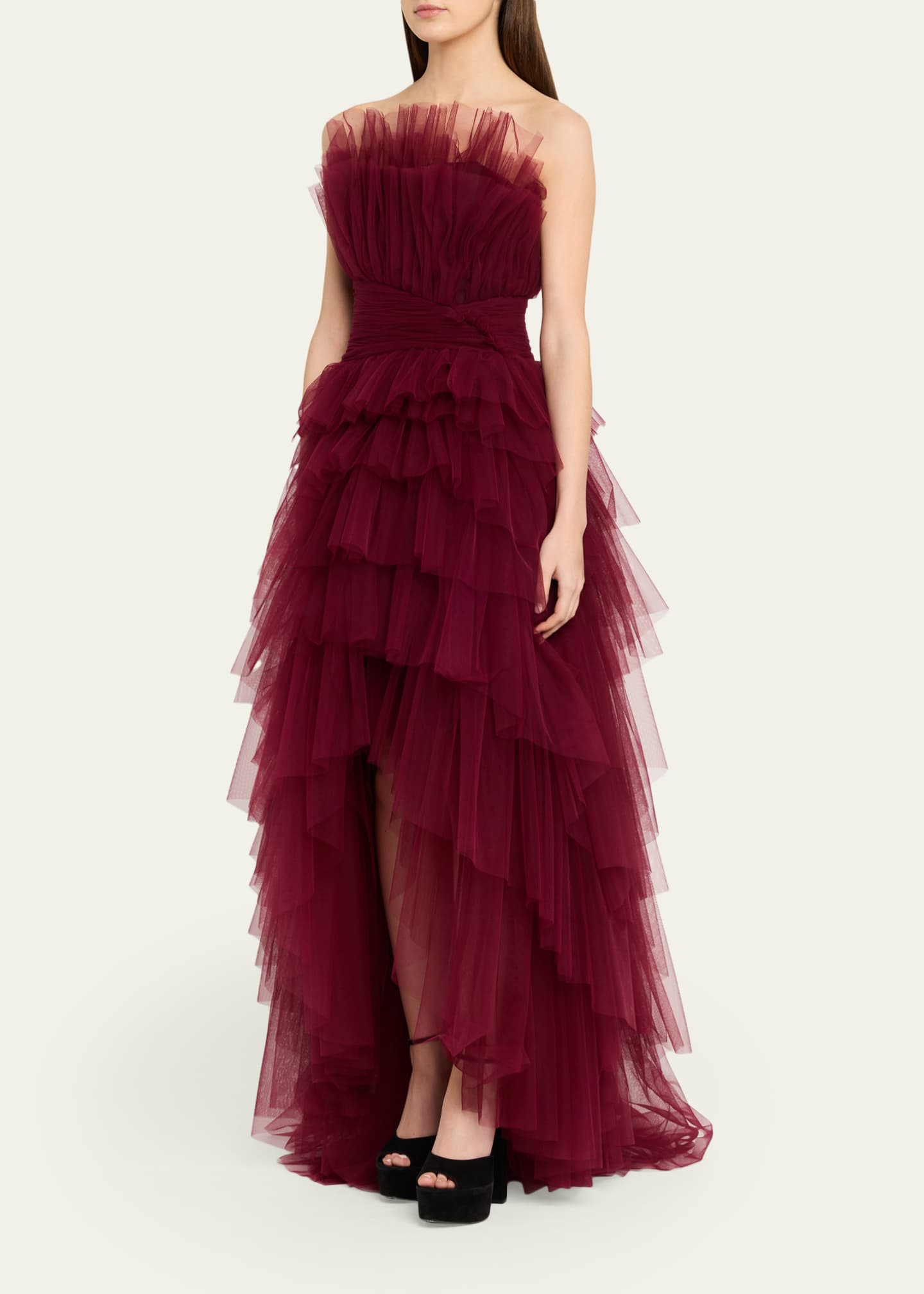 Pamella Roland Strapless Tiered Tulle High-Low Gown - Bergdorf Goodman
