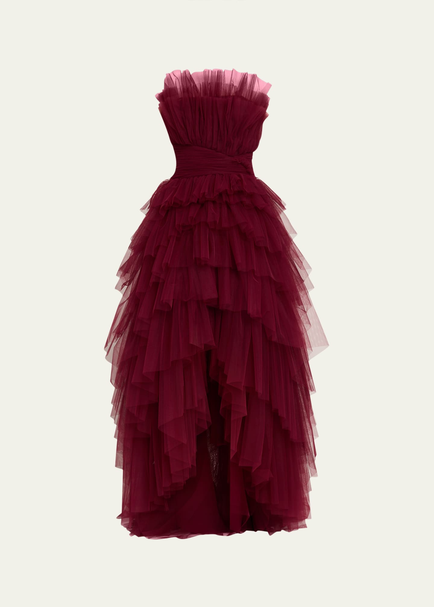 Pamella Roland Strapless Tiered Tulle High-Low Gown - Bergdorf Goodman