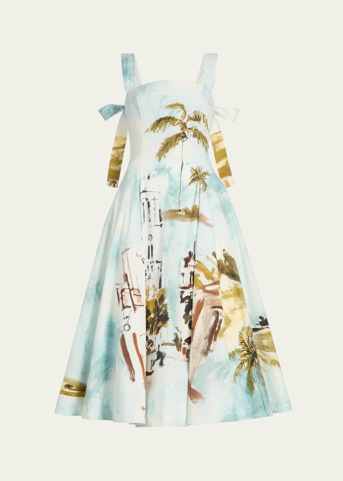 Oscar de la Renta Sleeveless Landscape-Print Poplin Midi Dress ...