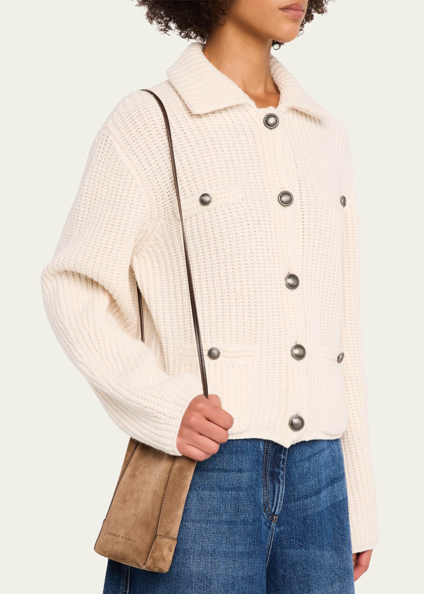 Brunello Cucinelli Mini Suede Phone Crossbody Bag with Monili Beading ...
