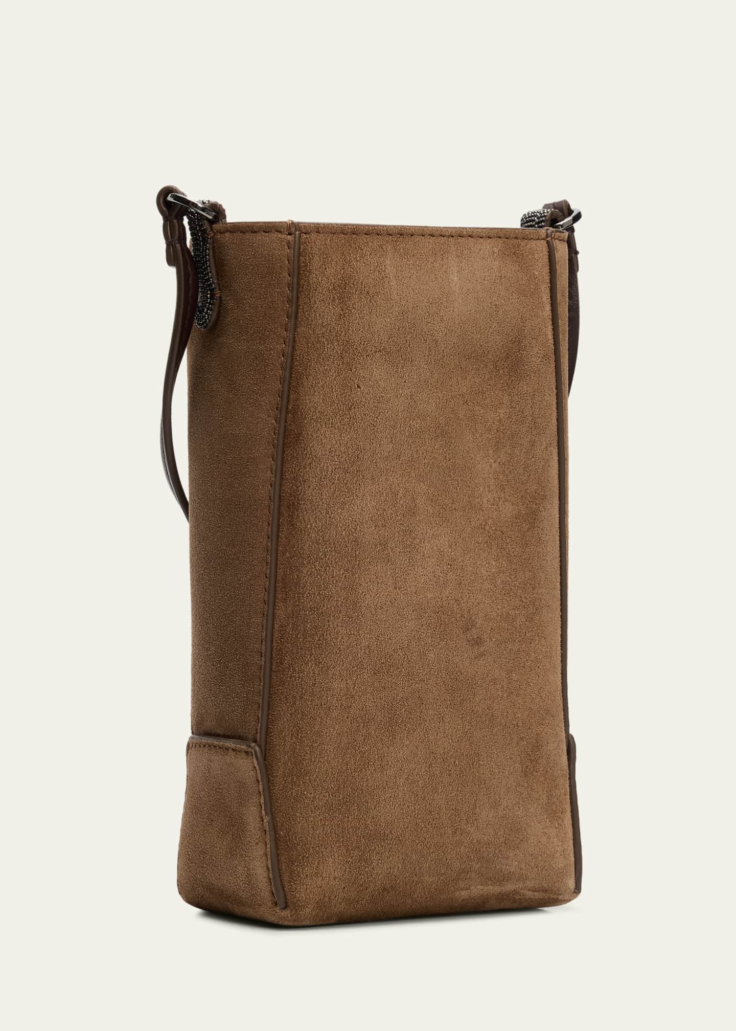 Brunello Cucinelli Mini Suede Phone Crossbody Bag with Monili Beading ...