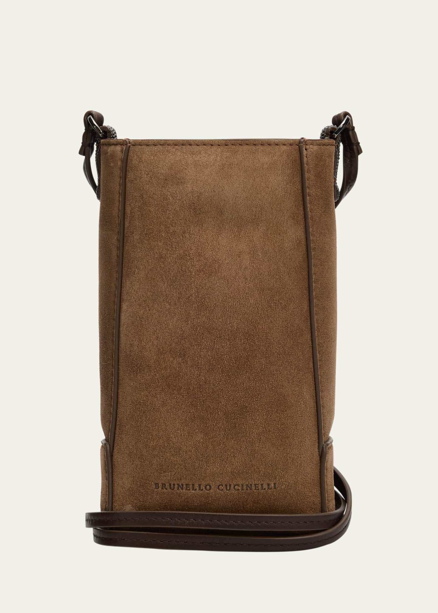 Brunello Cucinelli Mini Suede Phone Crossbody Bag with Monili Beading ...