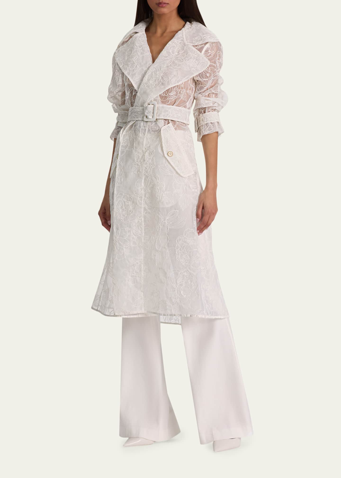 ALICE + OLIVIA Nevada Embroidered Sheer Trench Coat - Bergdorf Goodman
