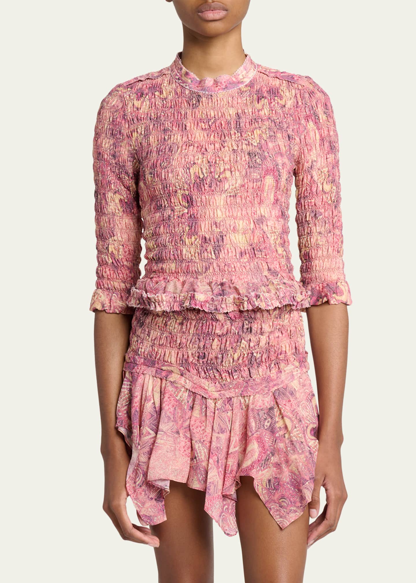 Isabel Marant Carola Smocked Silk Charmeuse Crop Top - Bergdorf Goodman