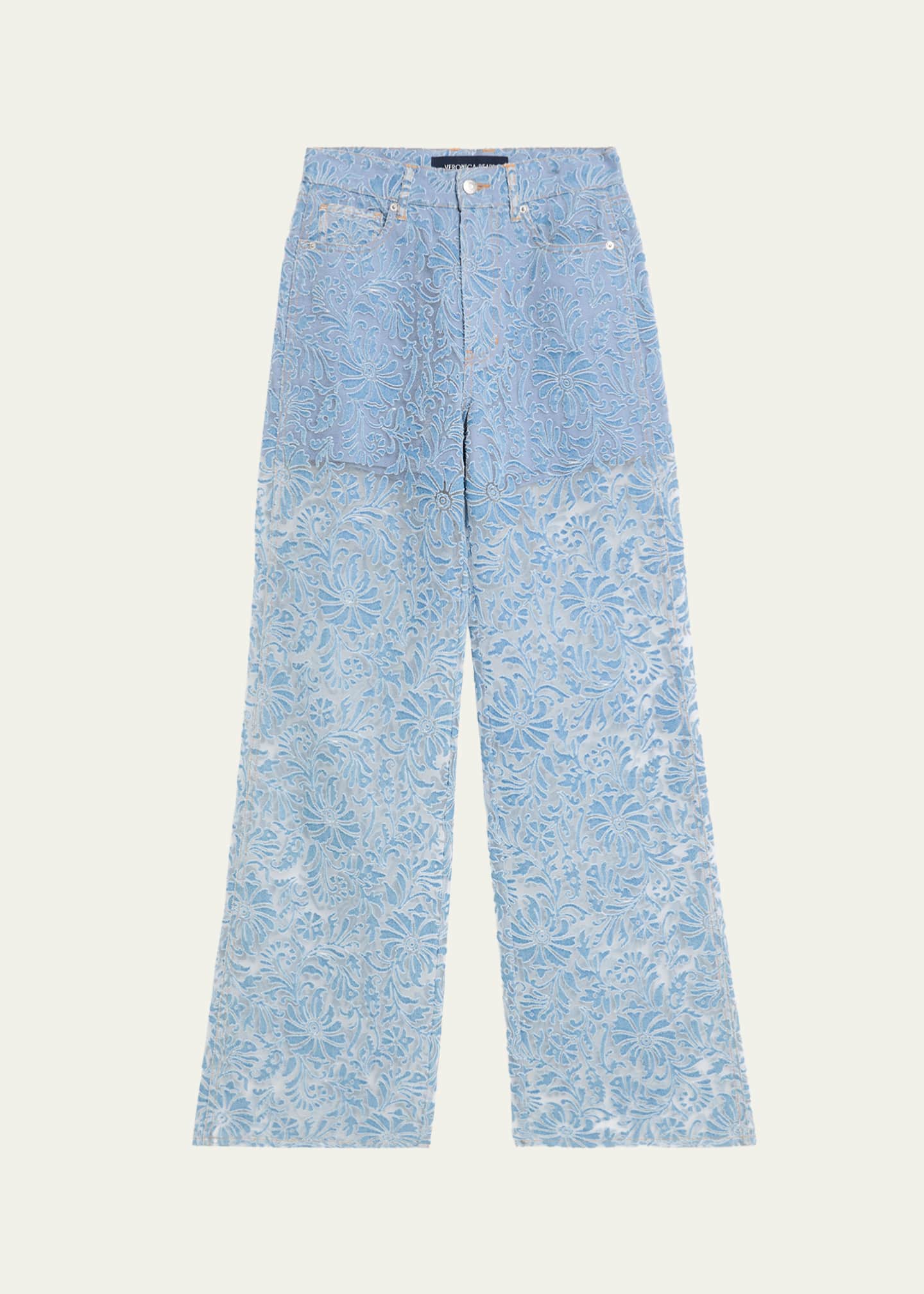 Veronica Beard Taylor Sheer Floral Wide-Leg Jeans - Bergdorf Goodman