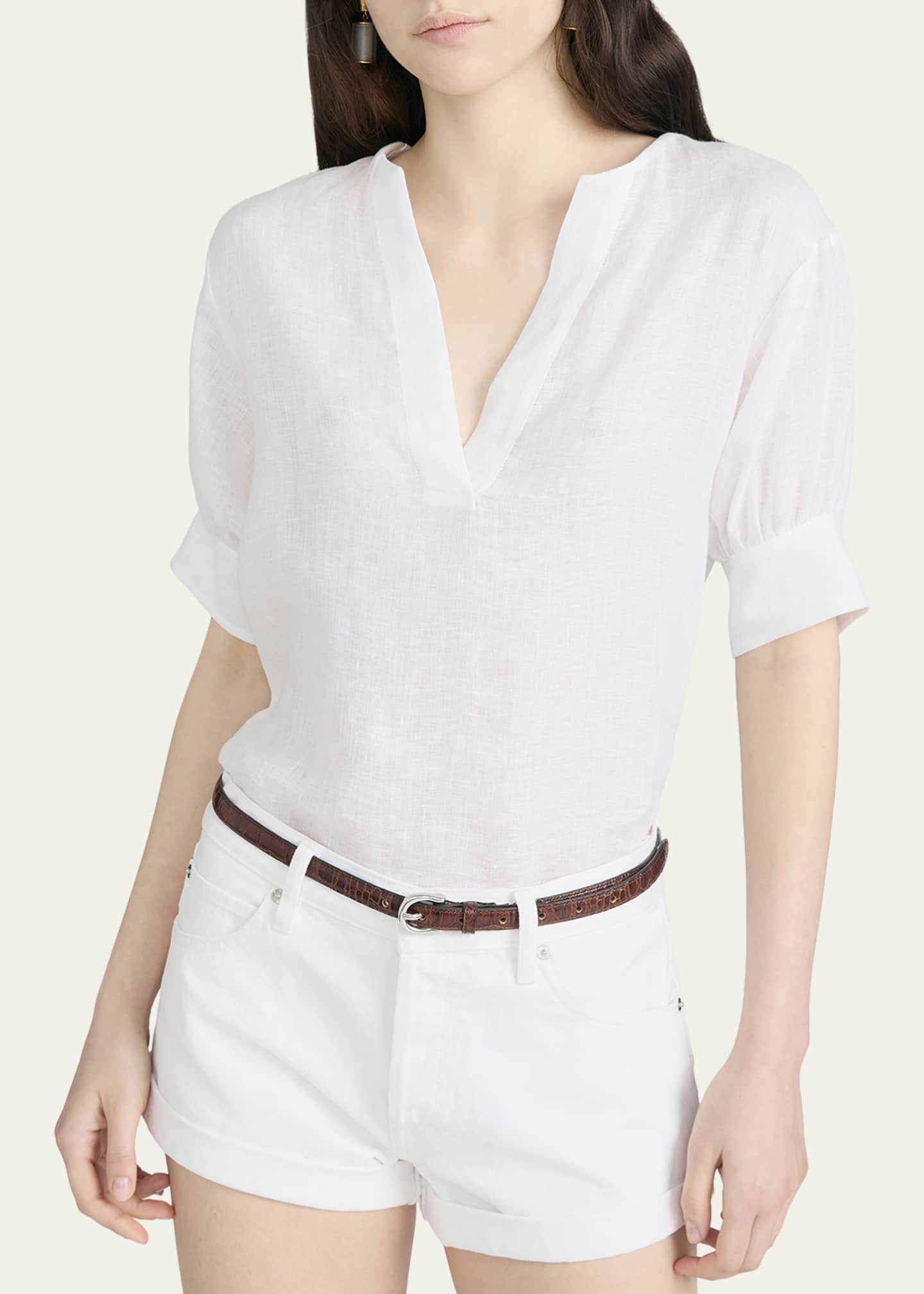 FRAME The Linen V-Neck Top - Bergdorf Goodman