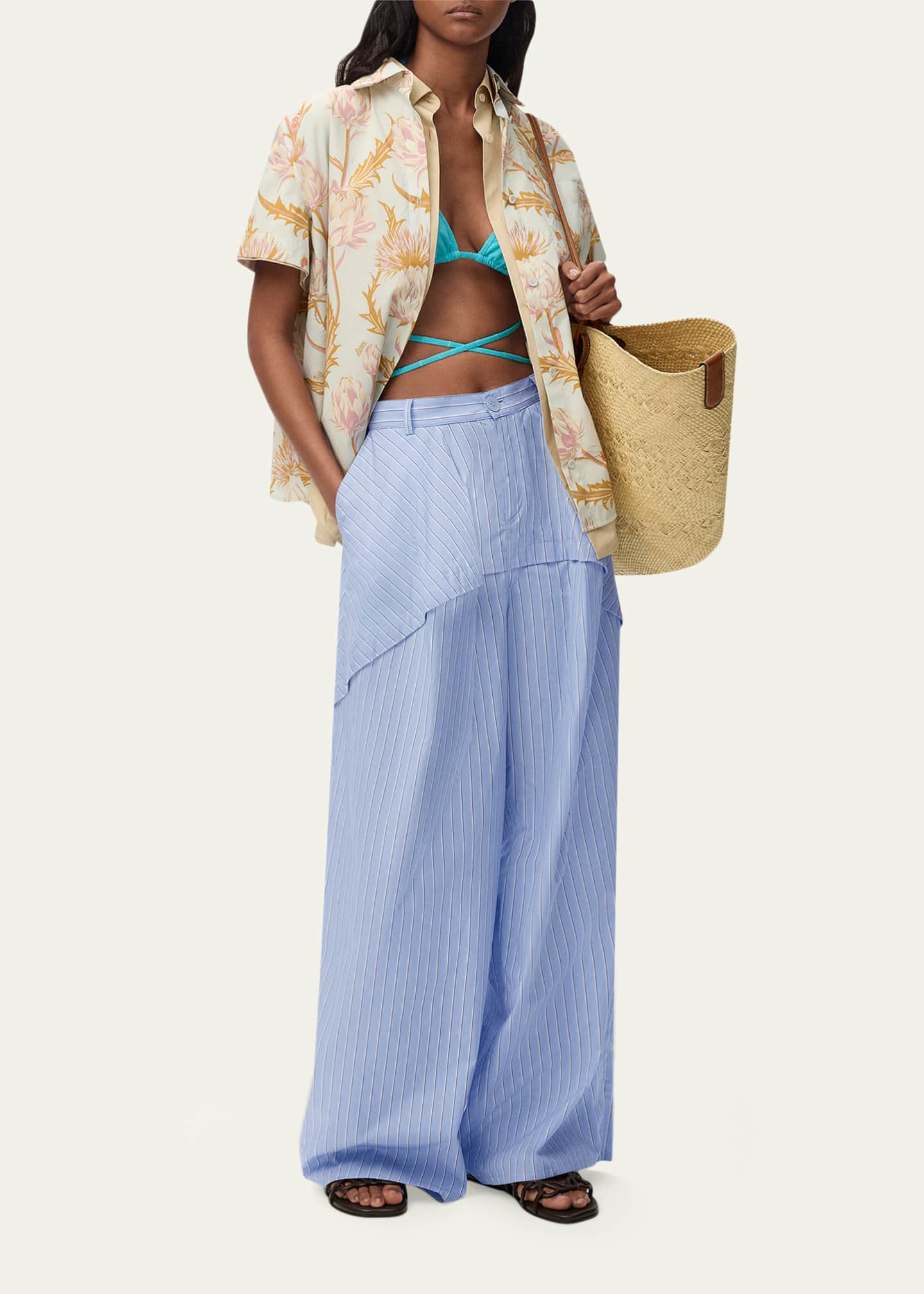 Loewe x Paula's Ibiza Striped Cotton Yoked Wide-Leg Trousers - Bergdorf ...