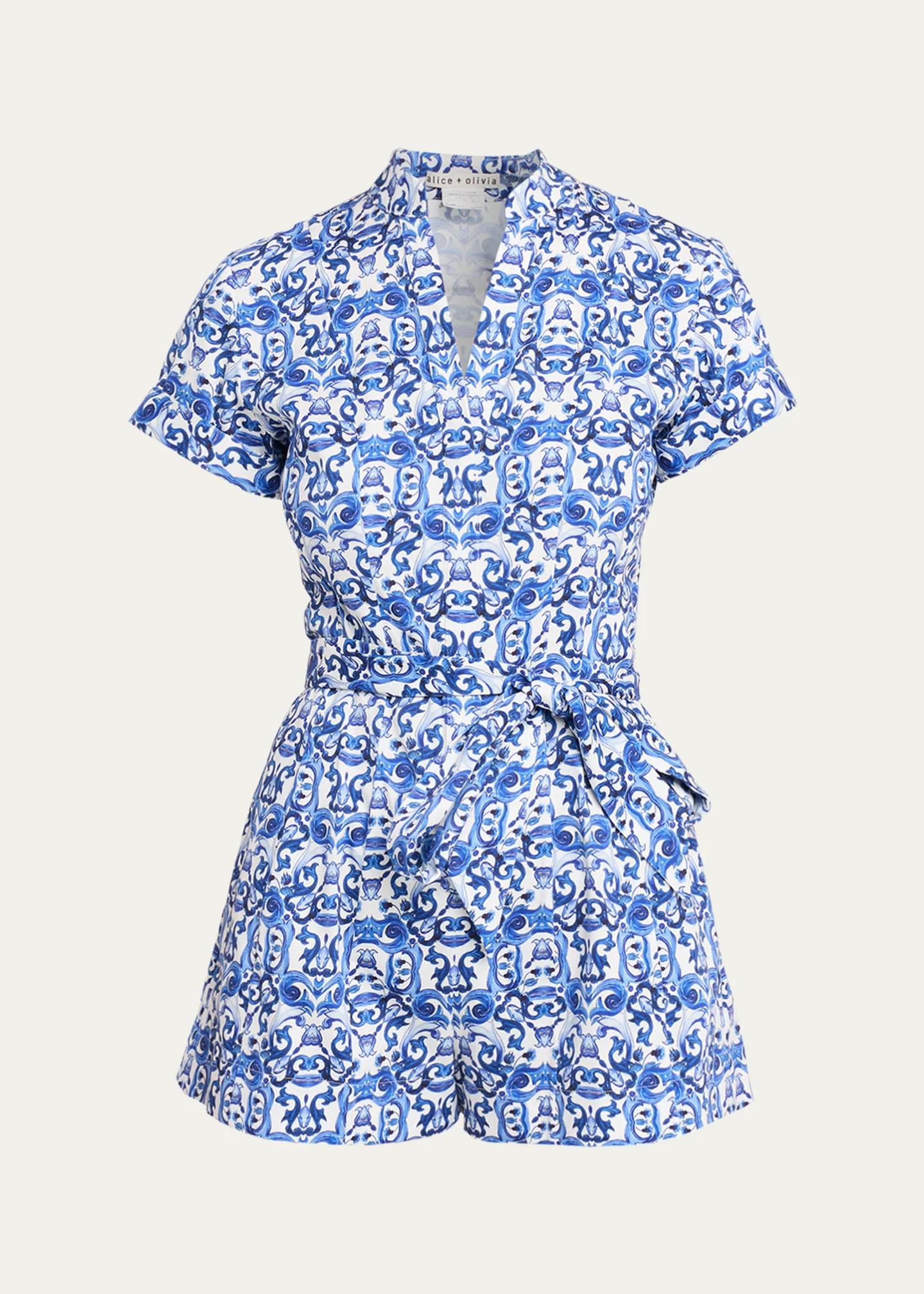 ALICE + OLIVIA Lucy Roll-Sleeve Romper - Bergdorf Goodman