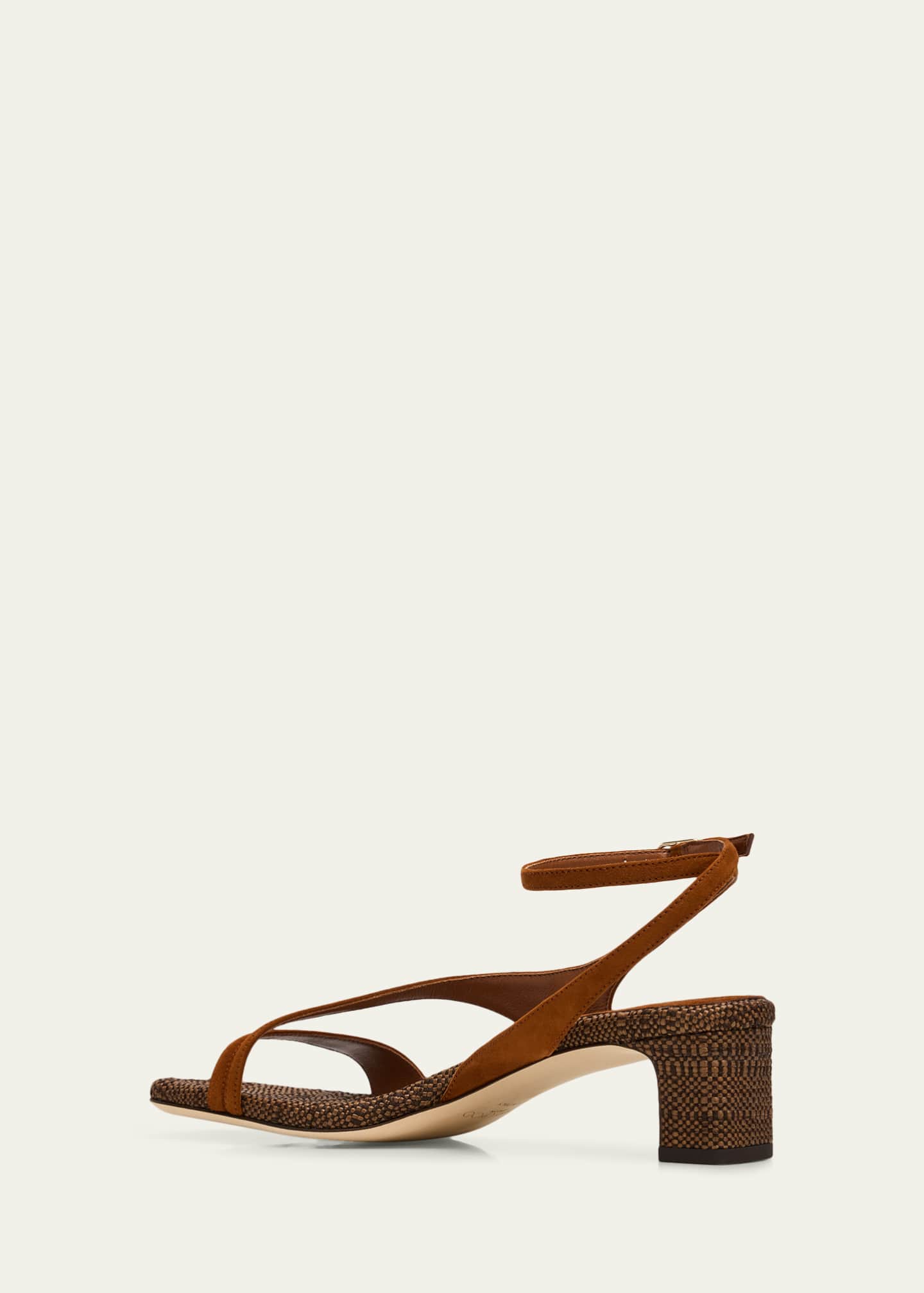 Jimmy Choo 45mm Faye Suede and Raffia Asymmetric Ankle-Strap Sandals ...