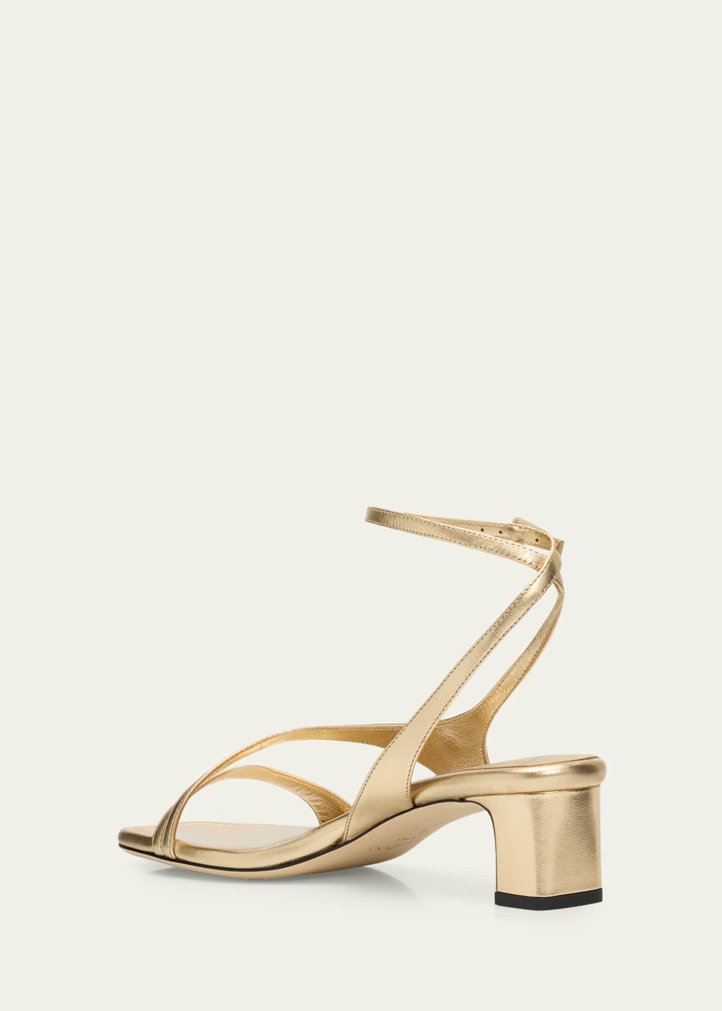 Jimmy Choo 45mm Faye Metallic Leather Asymmetric Ankle-Strap Sandals ...