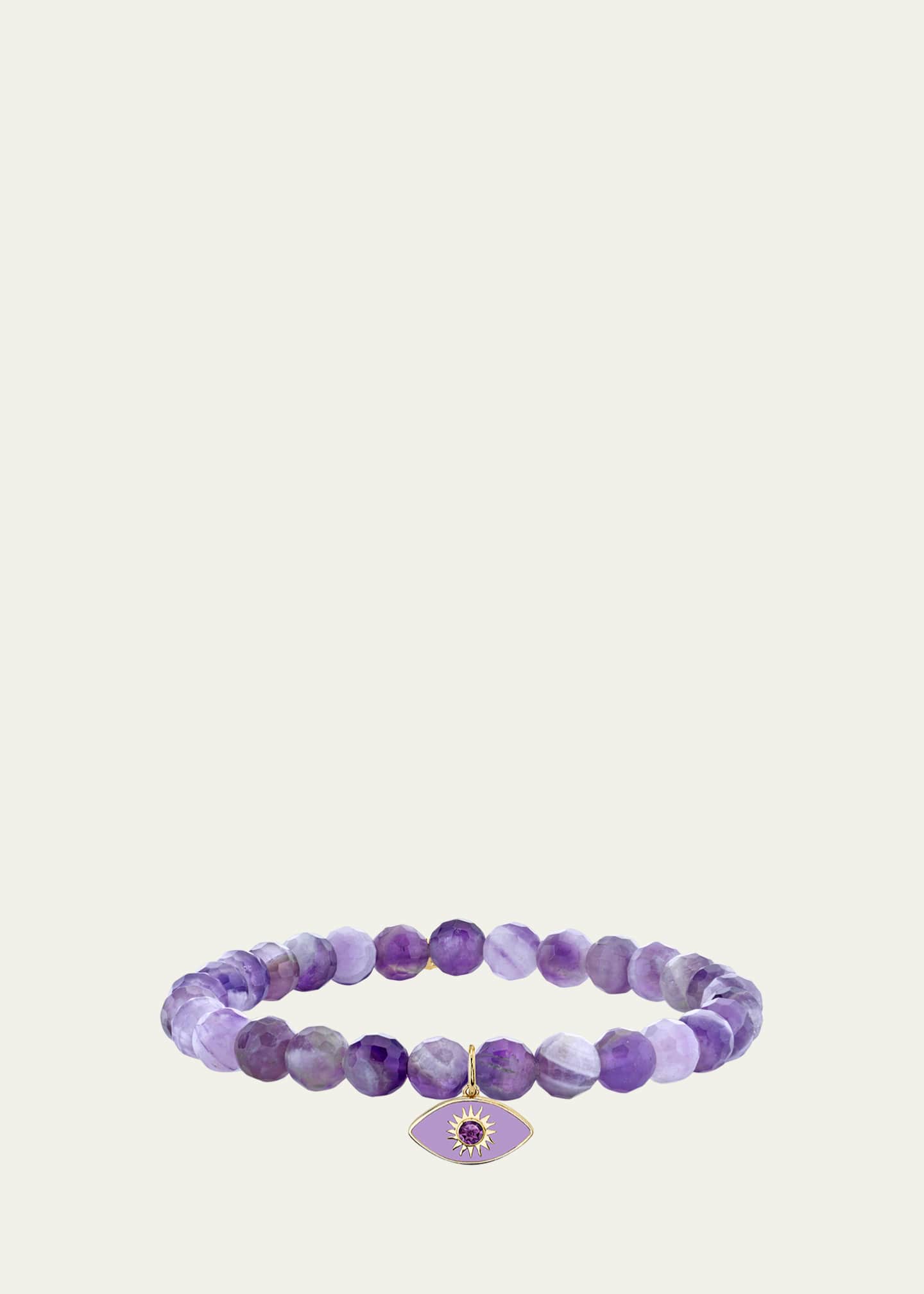 Sydney Evan 14K Sunburst Amethyst Evil Eye on Beaded Stretch Bracelet ...