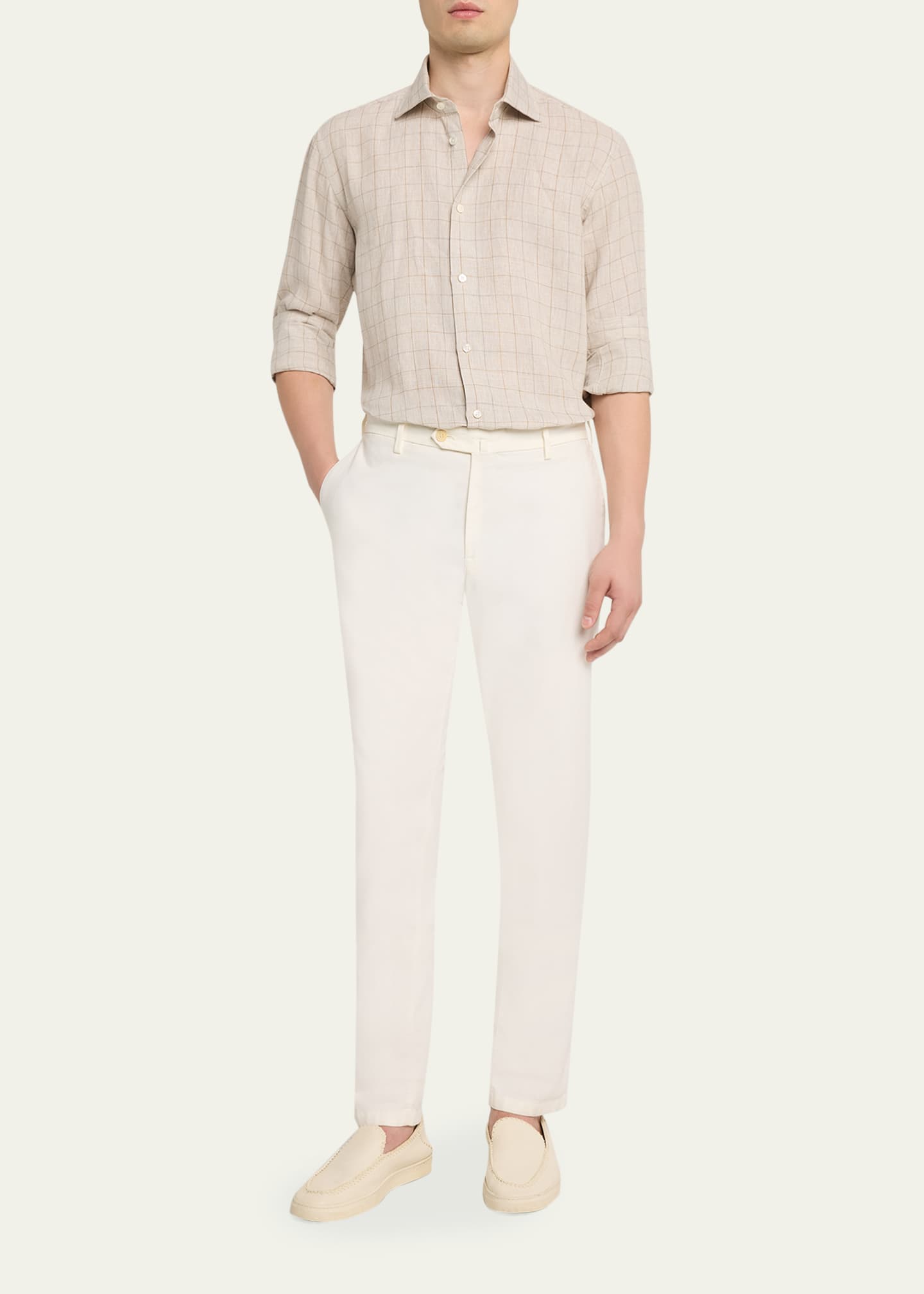 Baldassari Men's Linen Windowpane Check Button-Down Shirt - Bergdorf ...