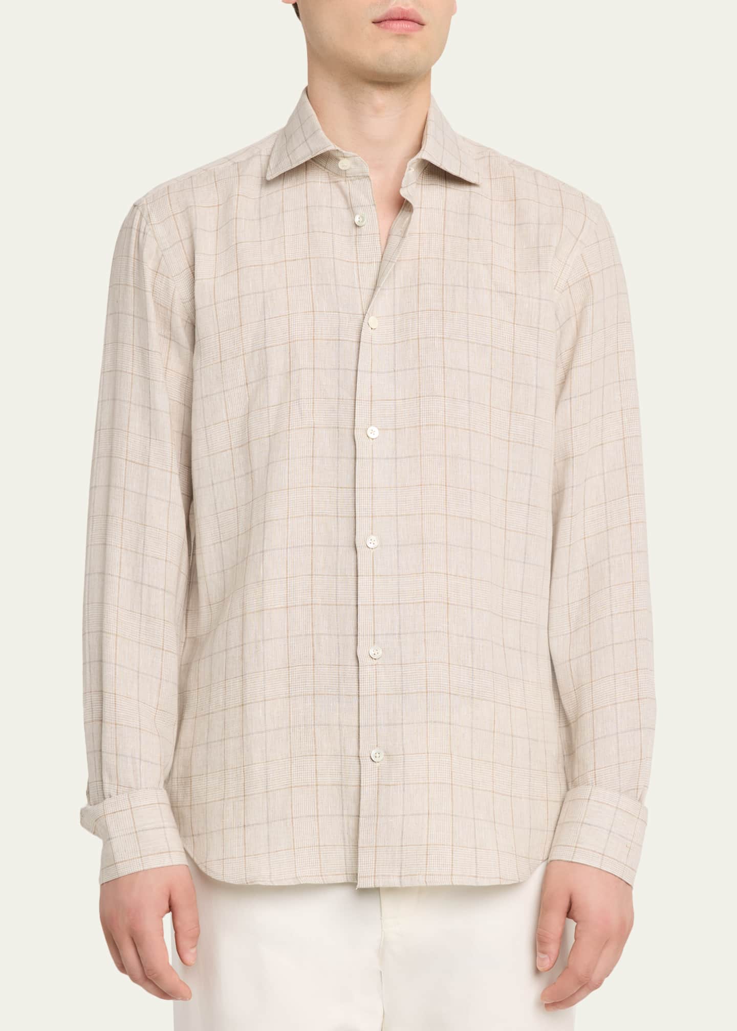 Baldassari Men's Linen Windowpane Check Button-Down Shirt - Bergdorf ...