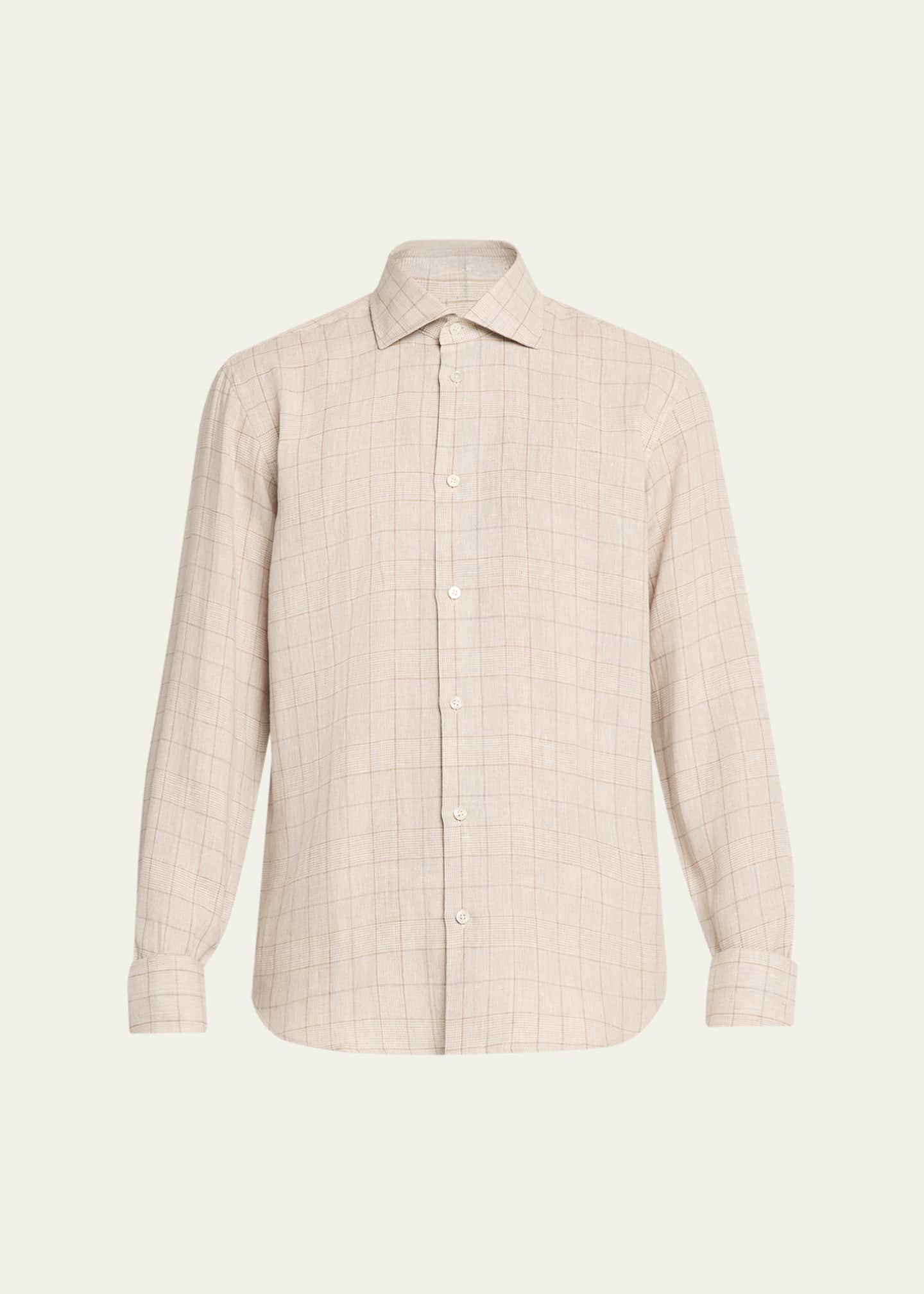 Baldassari Men's Linen Windowpane Check Button-Down Shirt - Bergdorf ...