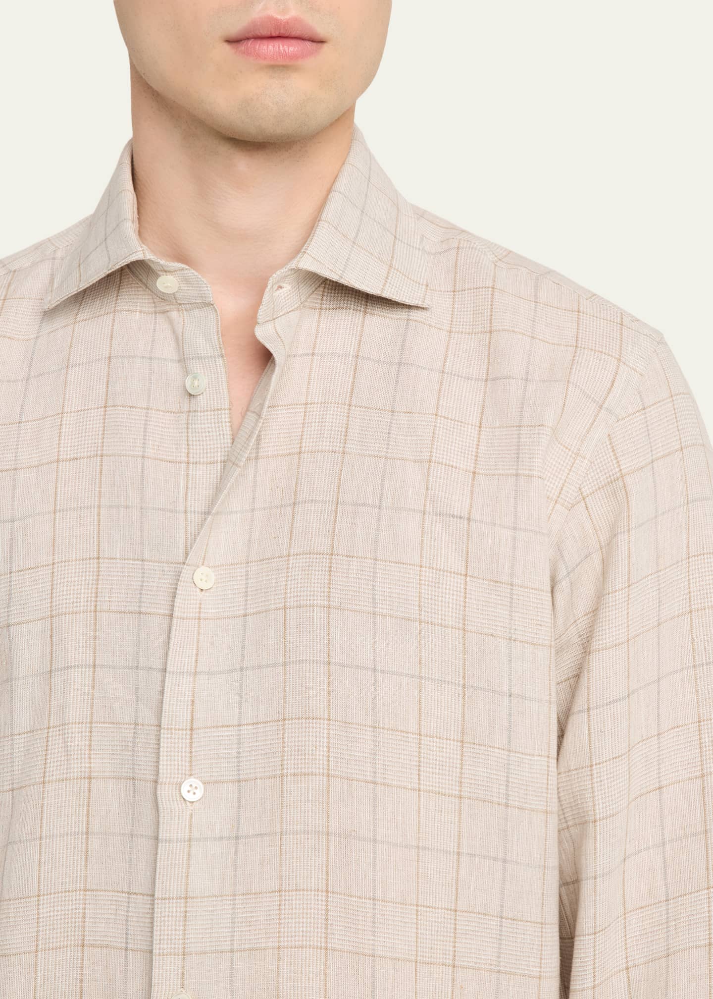 Baldassari Men's Linen Windowpane Check Button-Down Shirt - Bergdorf ...