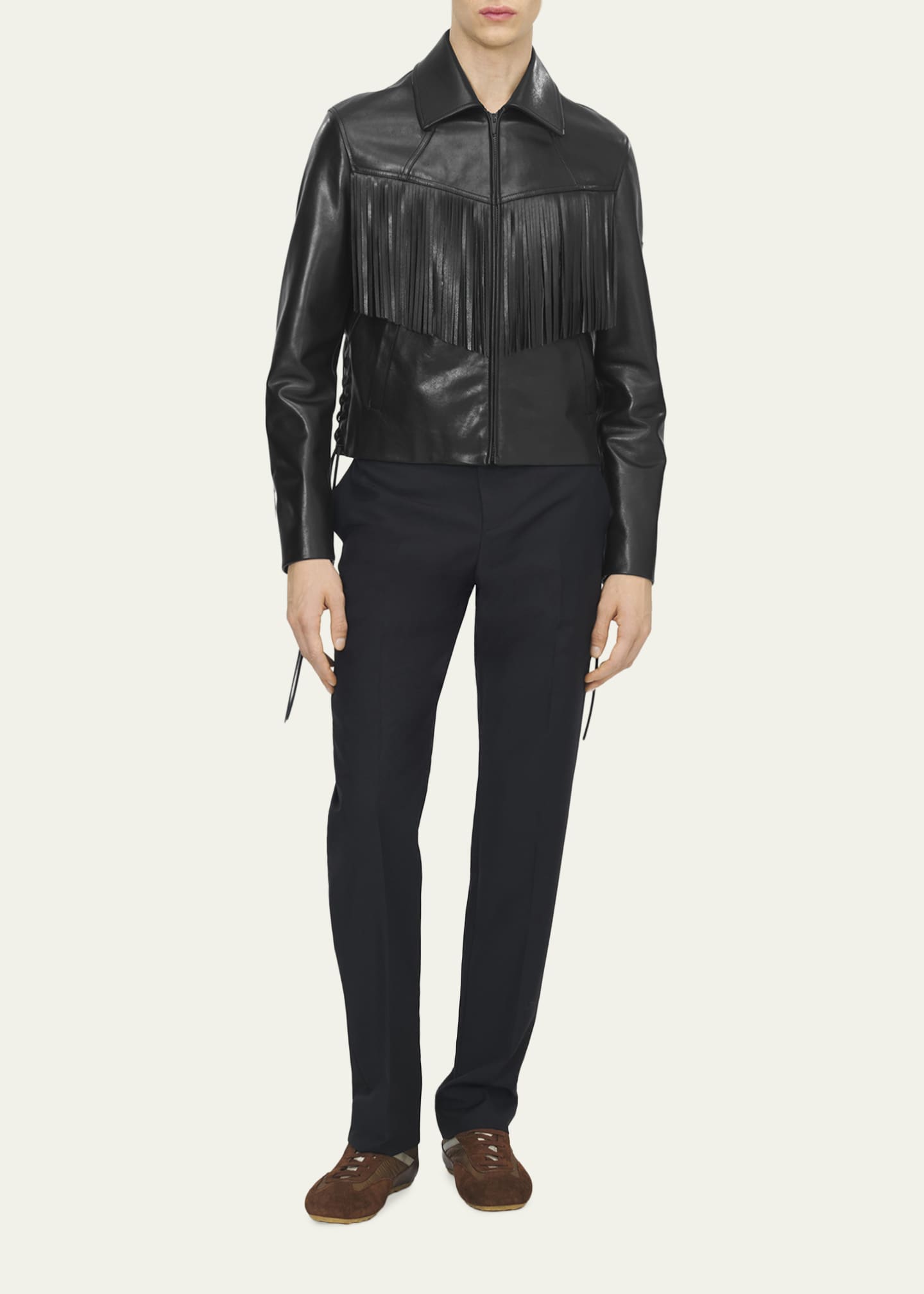McQueen Men's Western Fringe-Trim Leather Jacket - Bergdorf Goodman