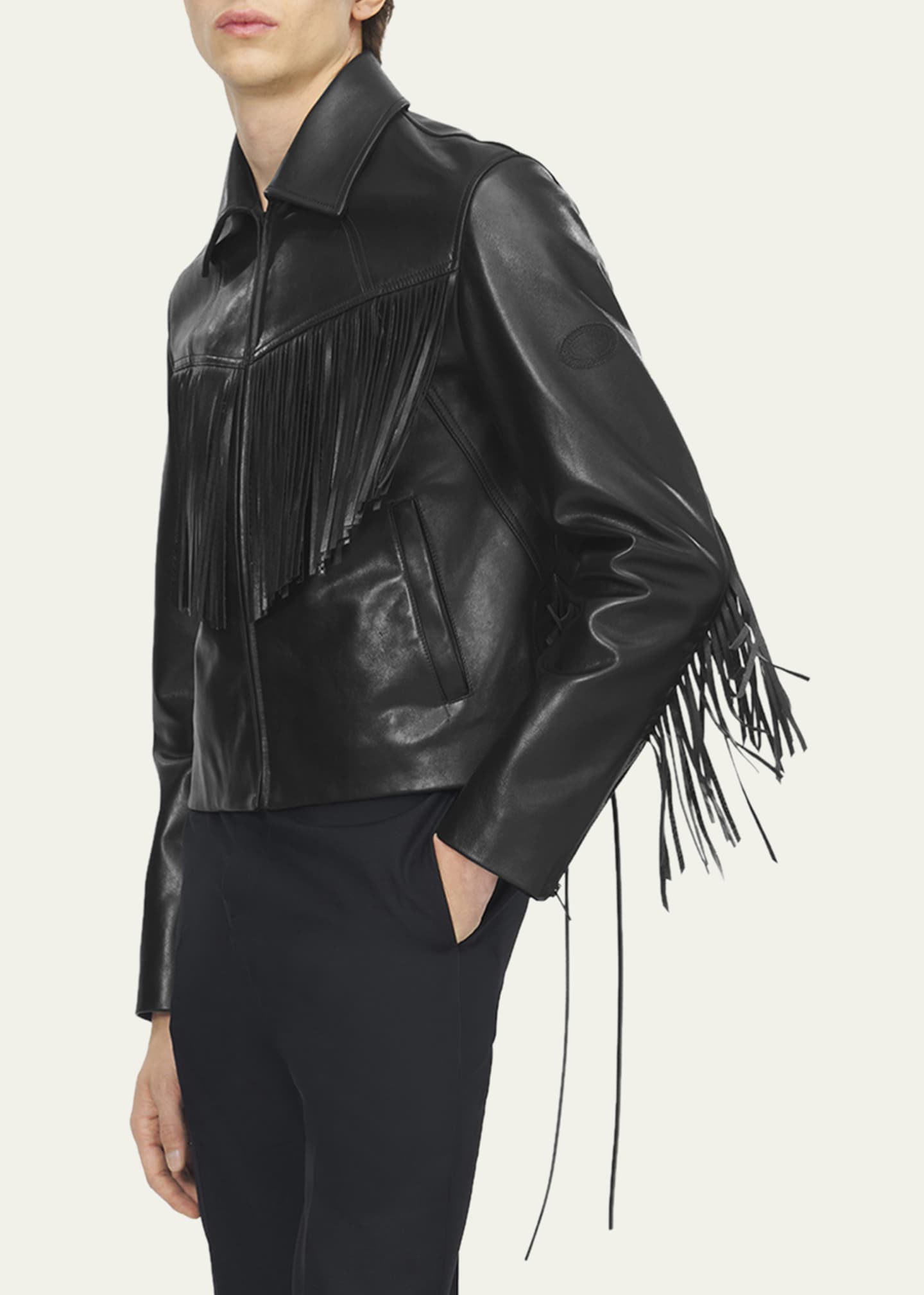 McQueen Men's Western Fringe-Trim Leather Jacket - Bergdorf Goodman