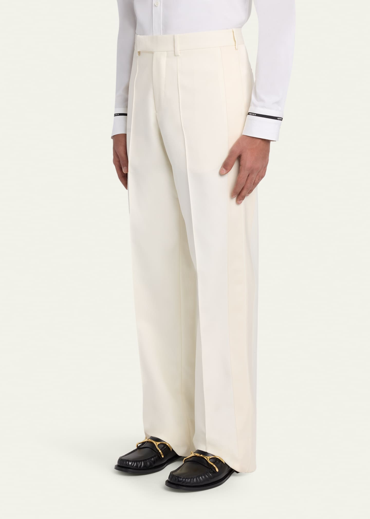 McQueen Men's Wool Pintuck-Pleated Wide-Leg Trousers - Bergdorf Goodman