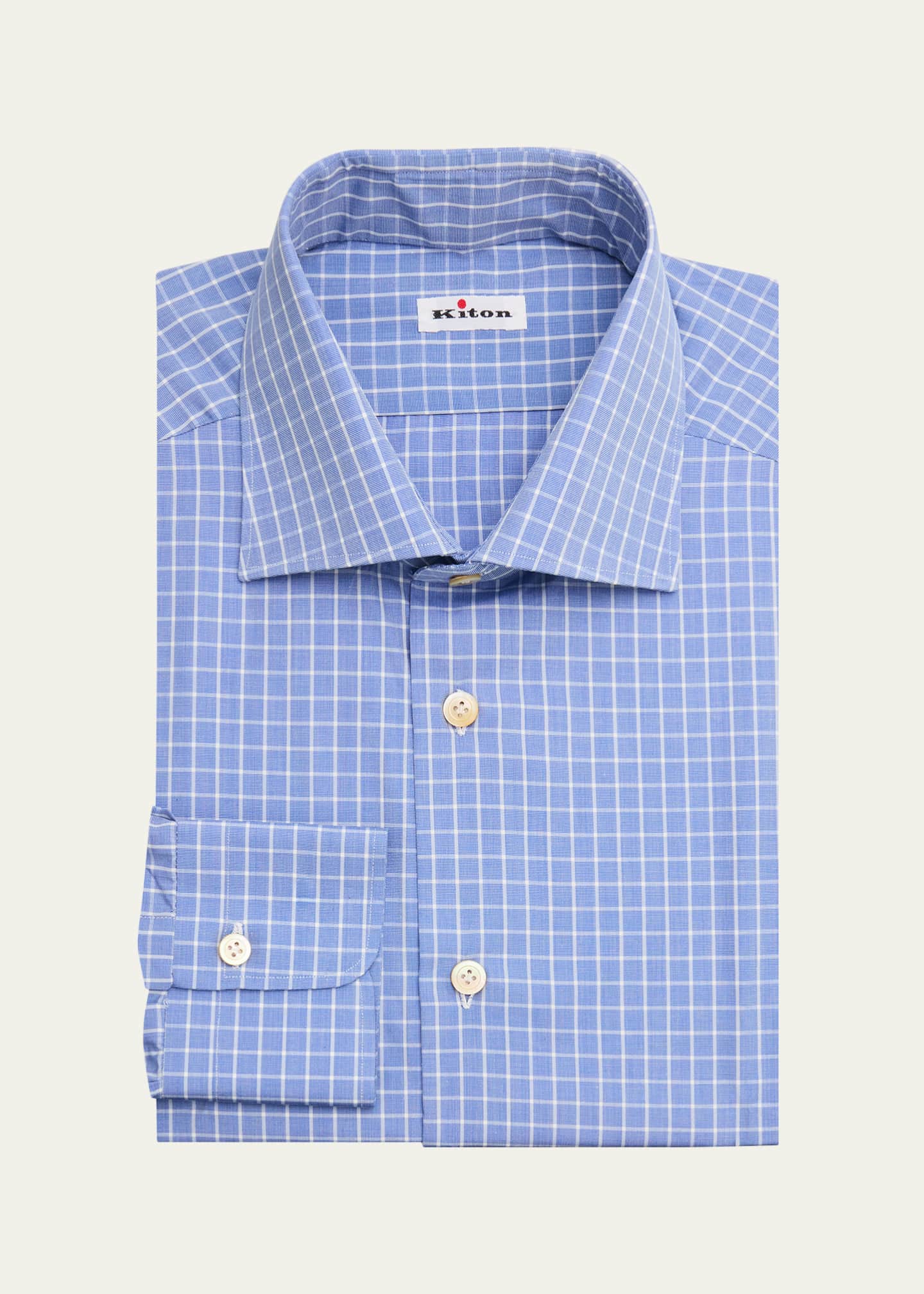 Kiton Men's Cotton Grid Check Dress Shirt - Bergdorf Goodman