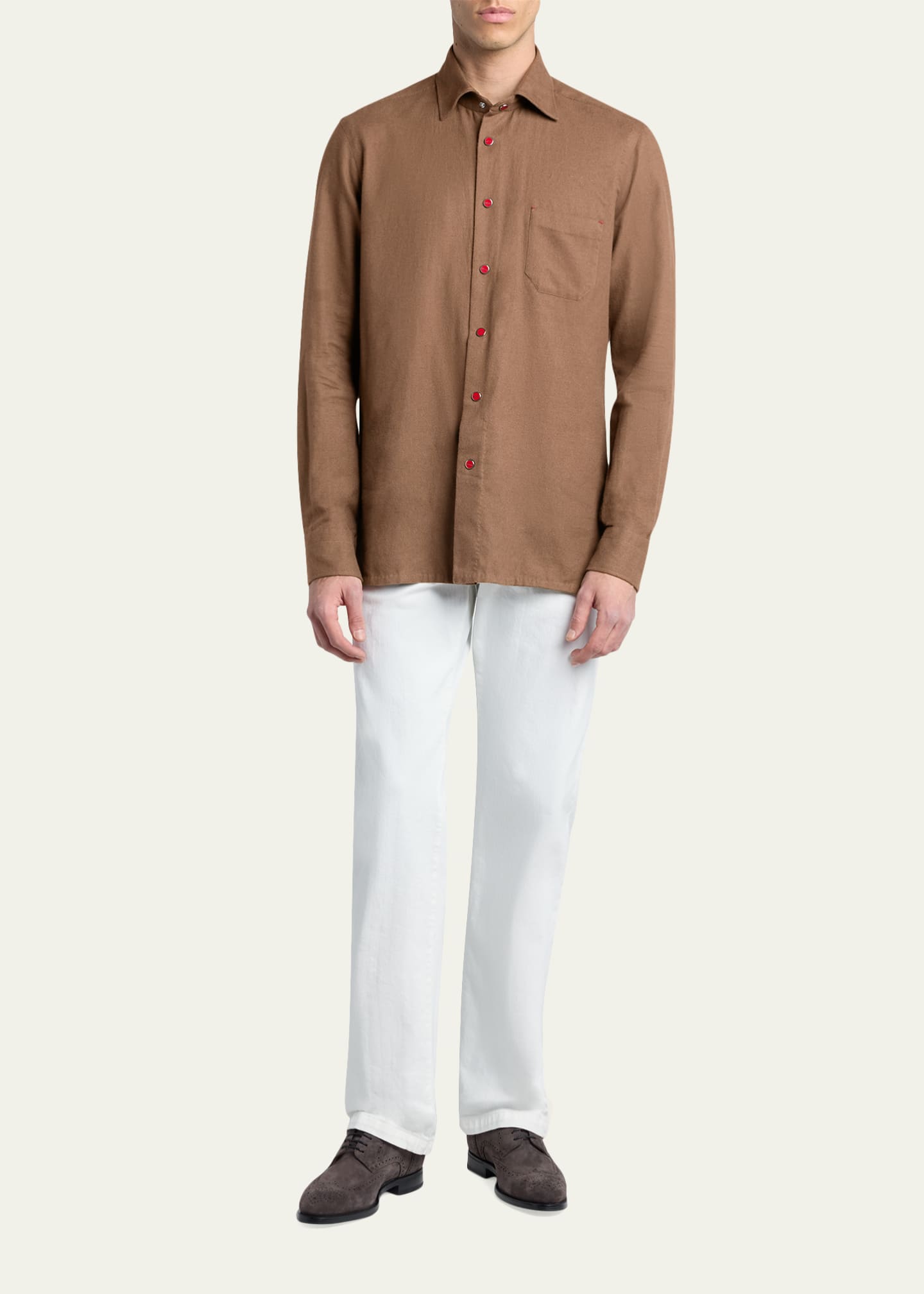 Kiton Men's Solid Cotton Pocket Snap-Front Shirt - Bergdorf Goodman
