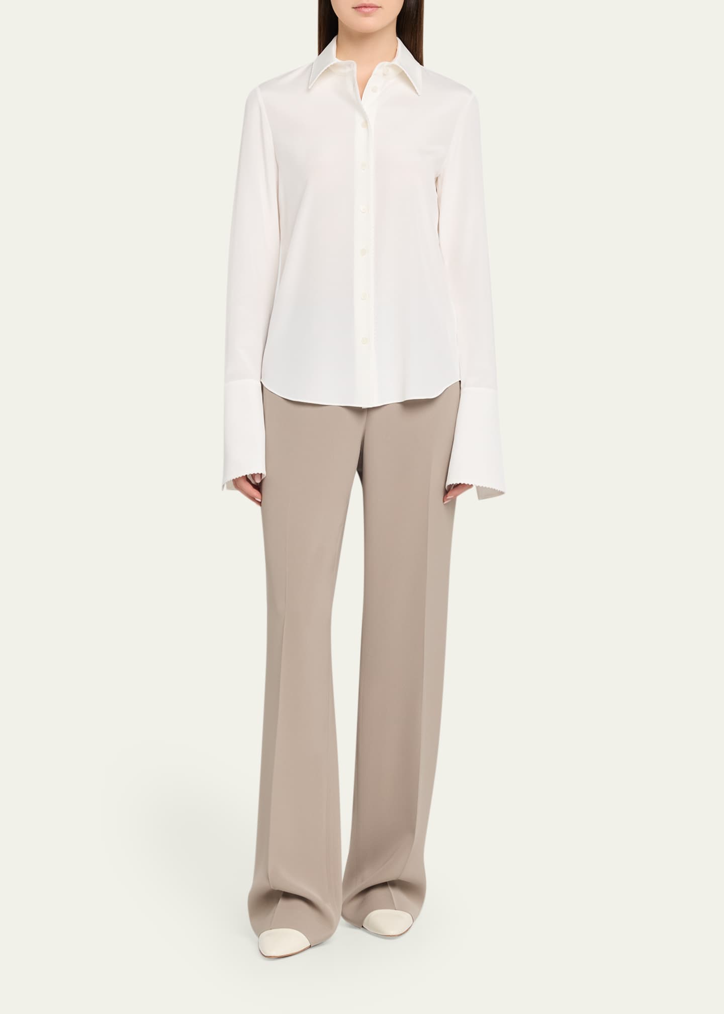 Lafayette 148 New York Lace-Trim Organic Silk Georgette Blouse ...