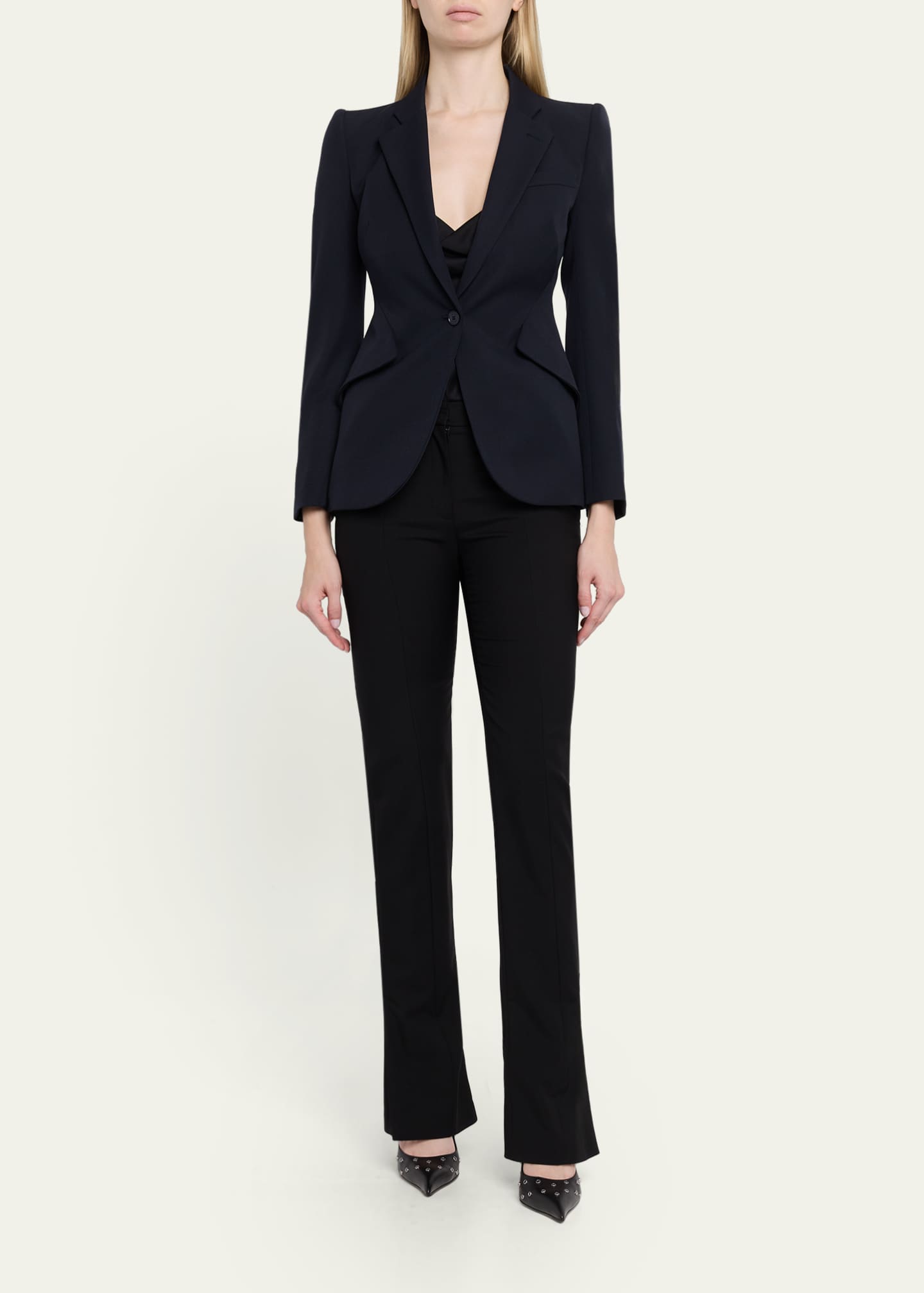 McQueen Peaked Shoulder Crepe Single-Button Jacket - Bergdorf Goodman