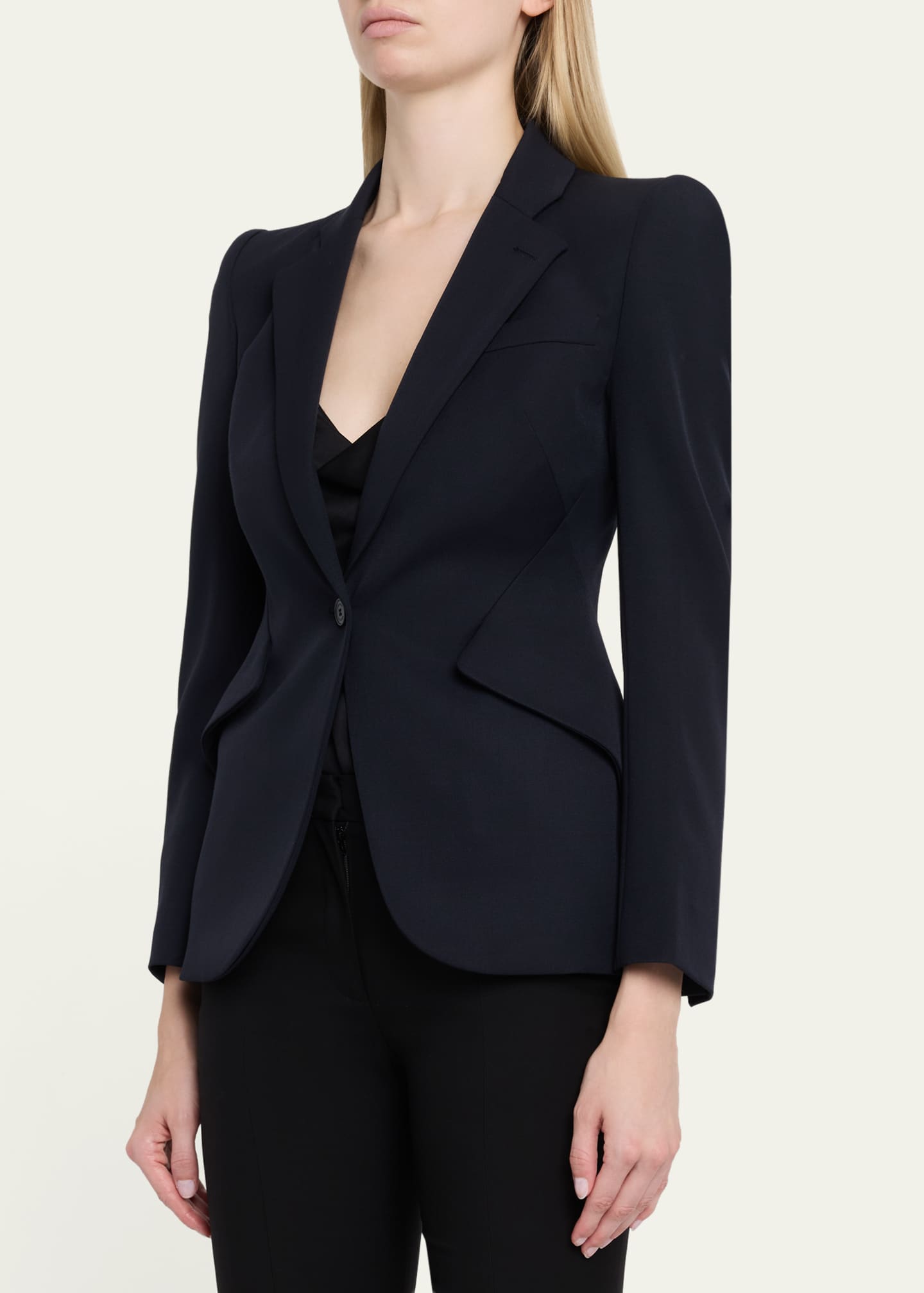 McQueen Peaked Shoulder Crepe Single-Button Jacket - Bergdorf Goodman