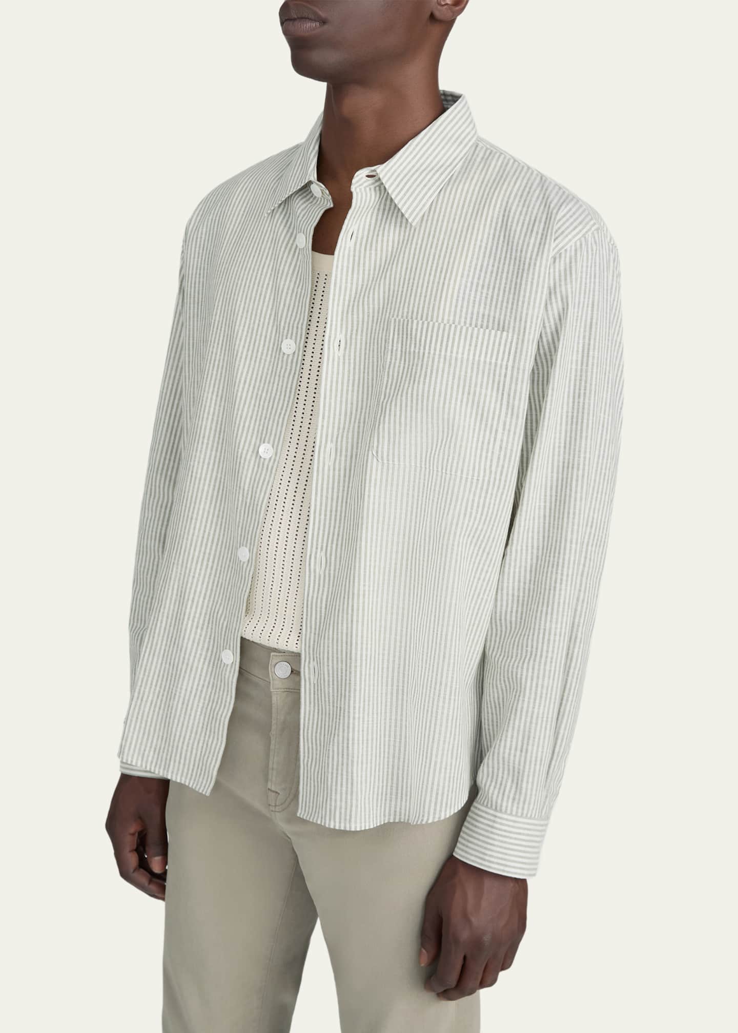 FRAME Men's Striped Tencel-Blend Button-Down Shirt - Bergdorf Goodman