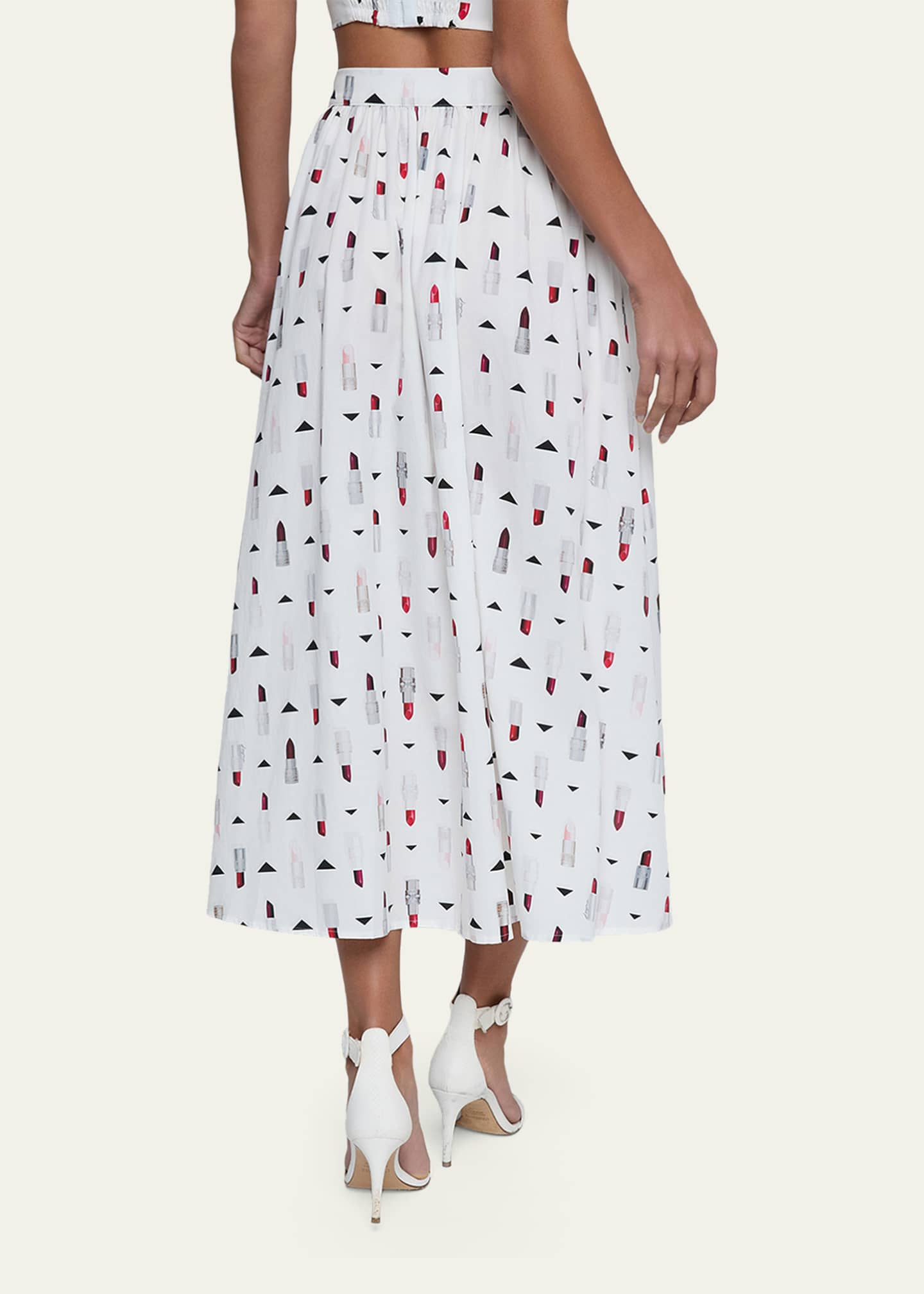 L'Agence Seina Lipstick-Print Midi Skirt - Bergdorf Goodman