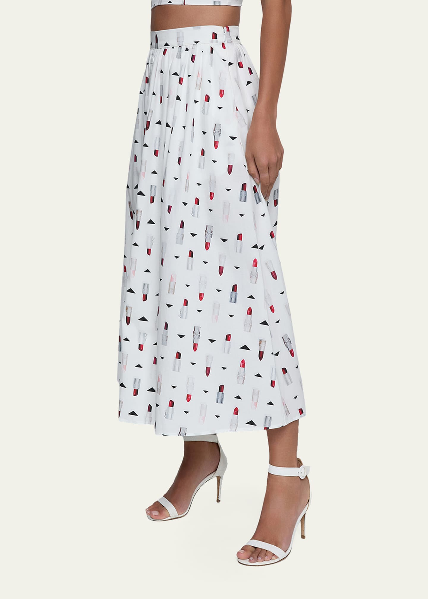 L'Agence Seina Lipstick-Print Midi Skirt - Bergdorf Goodman