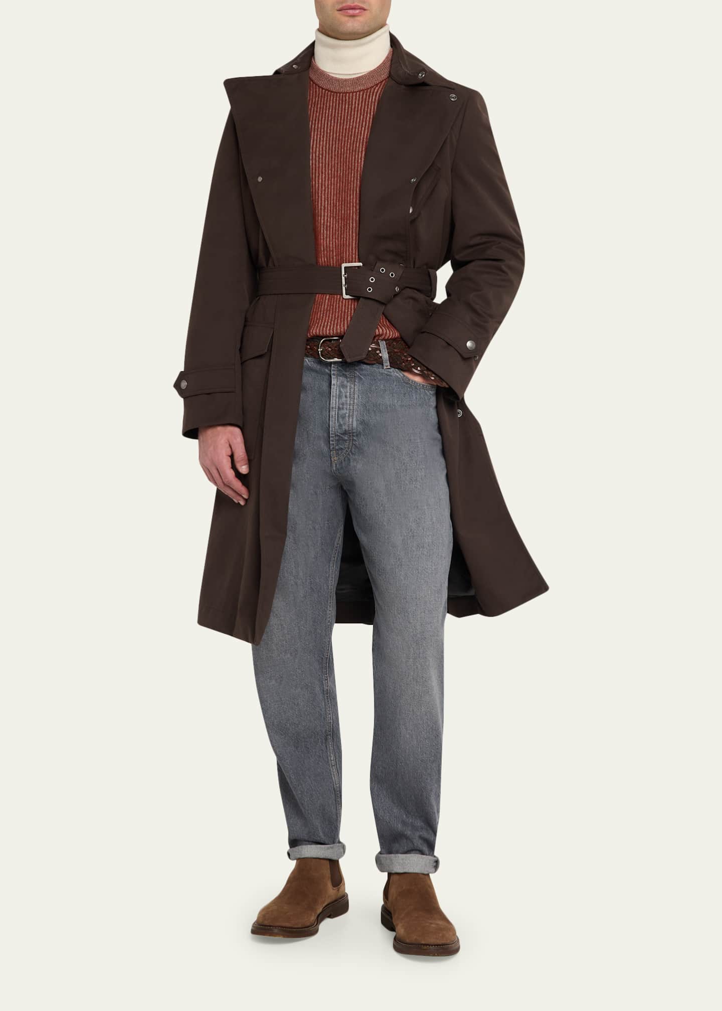 Brunello Cucinelli Men's Snap Front Mid-Length Belted Trench Coat ...