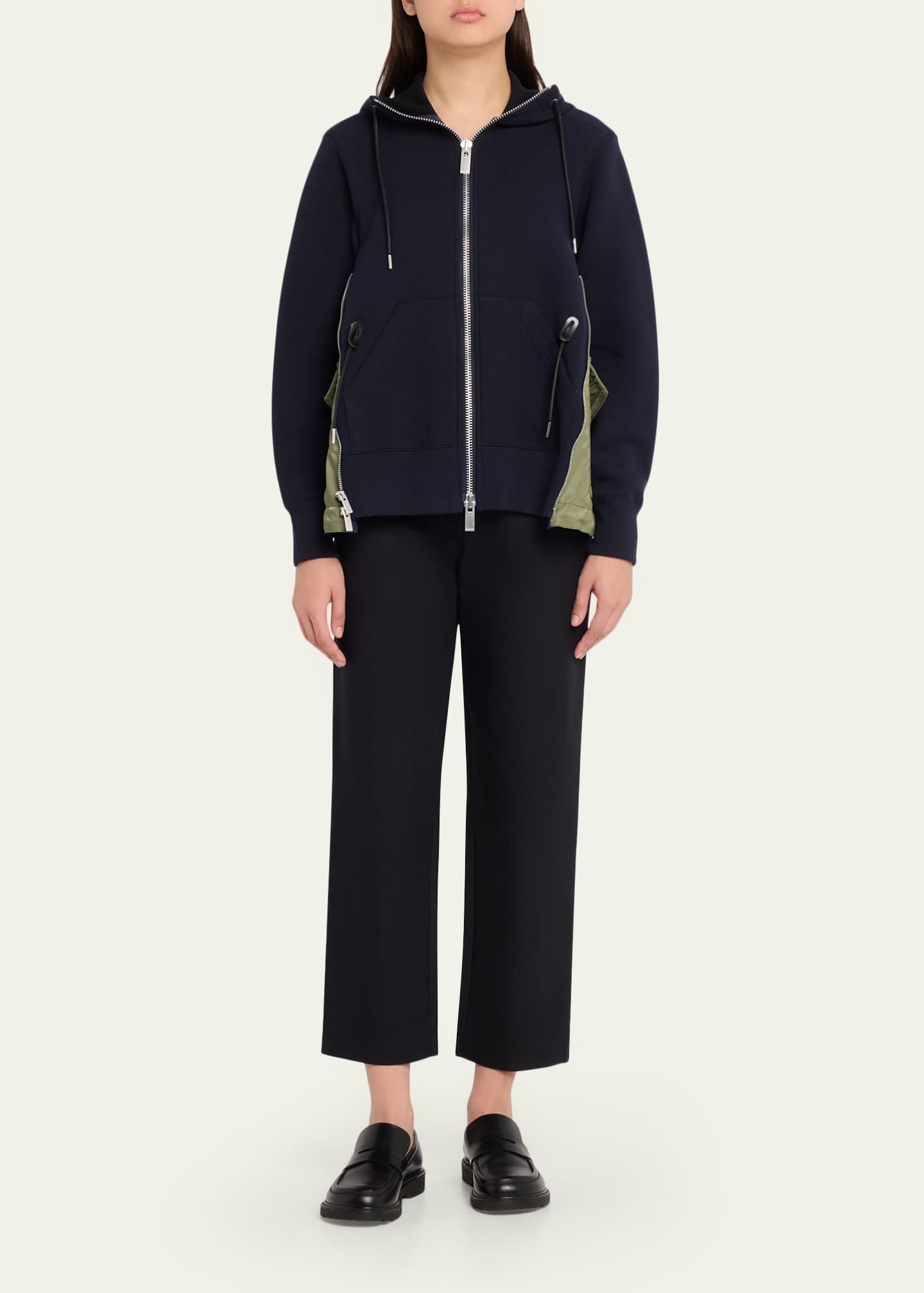 SACAI Sponge Sweat x Nylon Twill Hoodie - Bergdorf Goodman