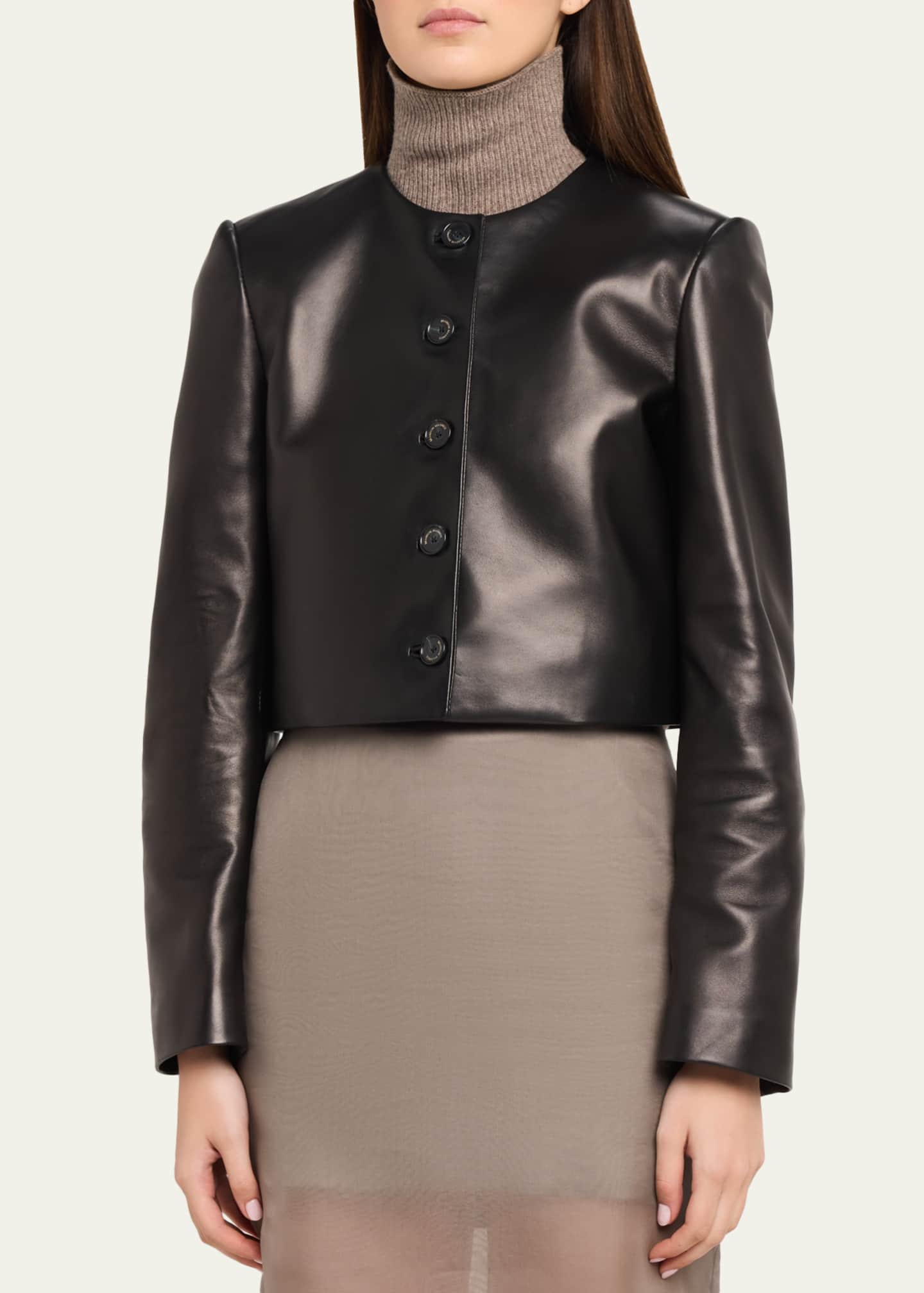 Brandon Maxwell Ryder Leather Cropped Box Jacket - Bergdorf Goodman