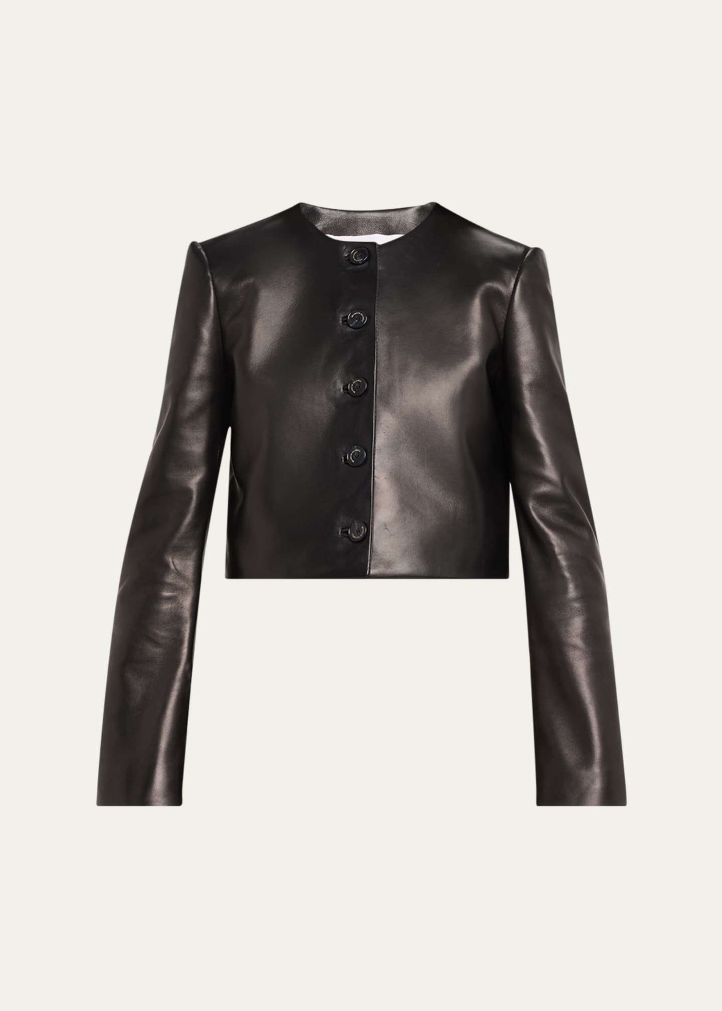 Brandon Maxwell Ryder Leather Cropped Box Jacket - Bergdorf Goodman