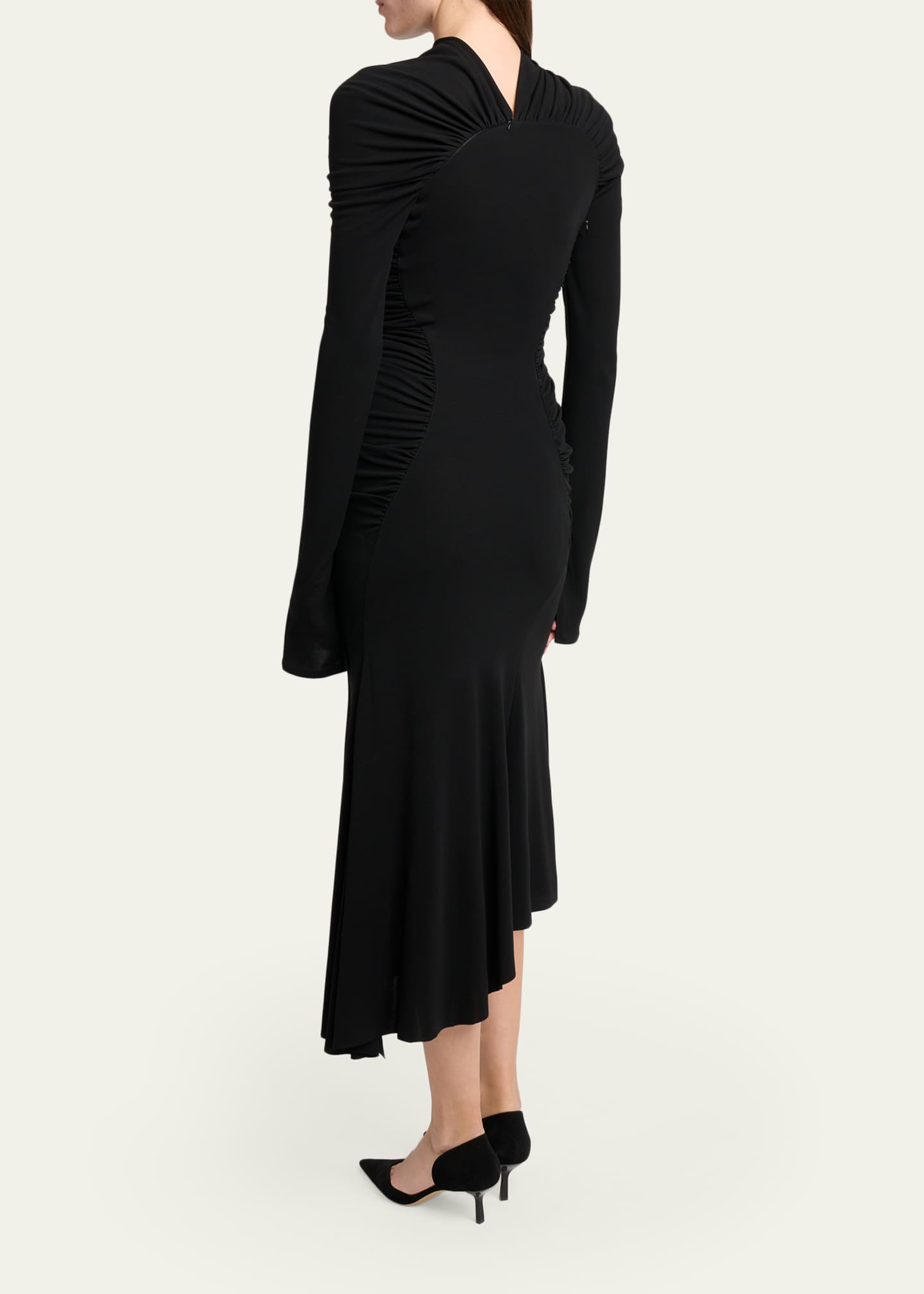 Victoria Beckham High-Neck Contour-Ruched Midi Dress - Bergdorf Goodman