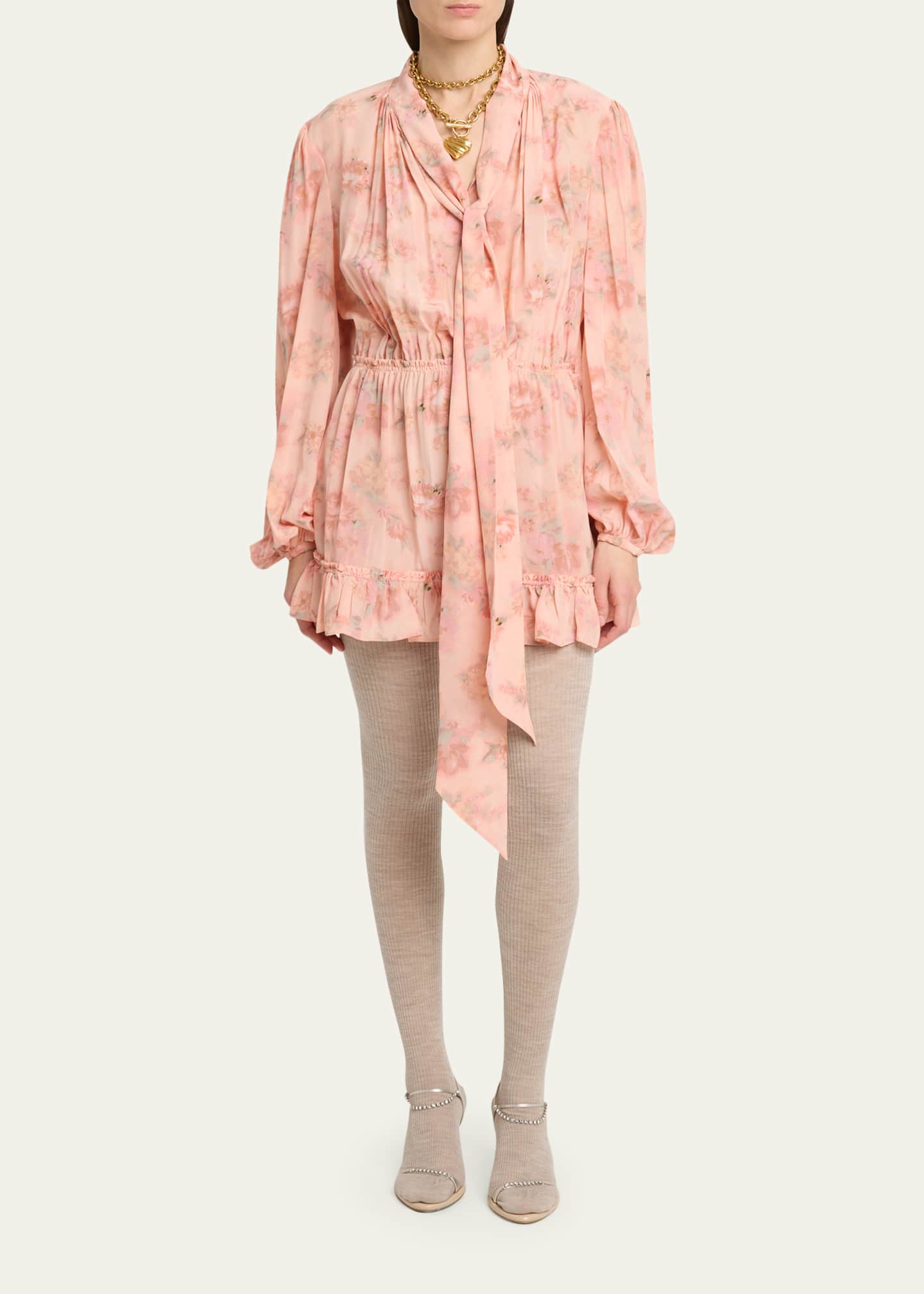 Chloe Long-Sleeve Bouquet Print Silk Dress - Bergdorf Goodman