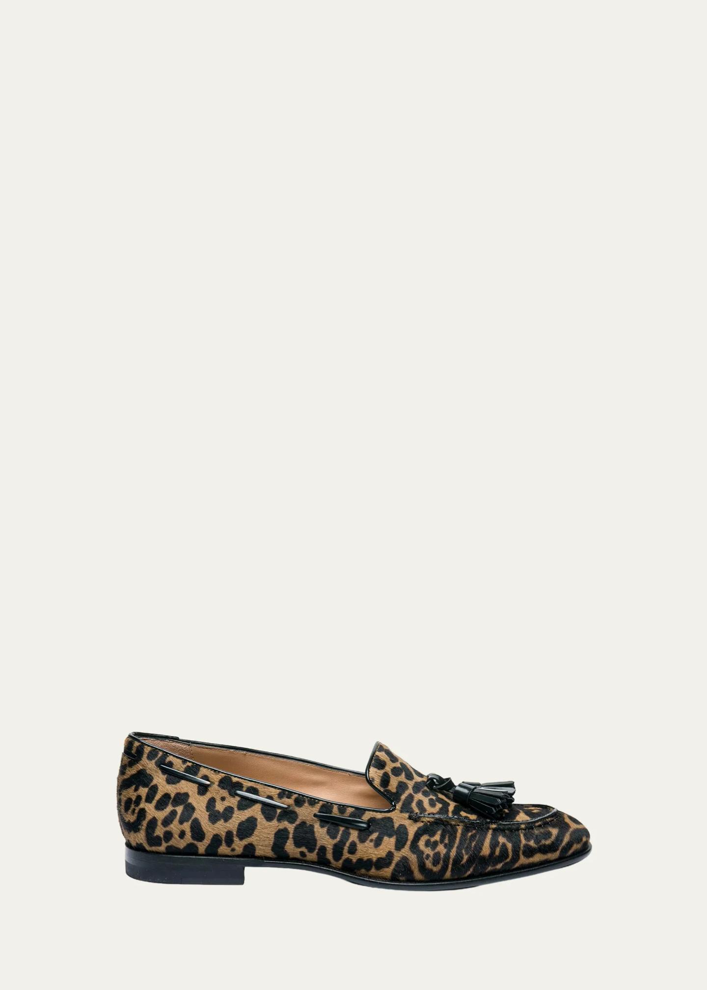 Santoni Leopard Calf Hair Tassel Loafers - Bergdorf Goodman