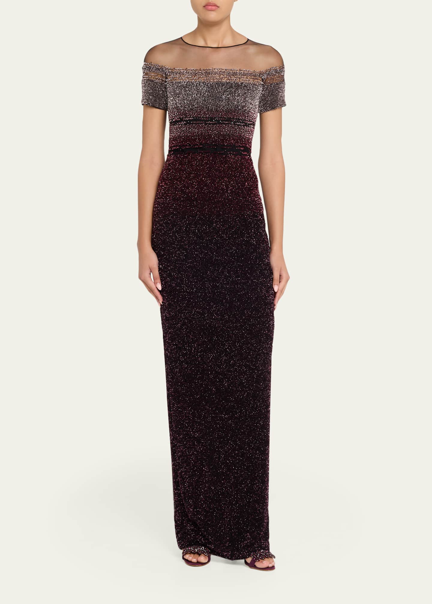 Pamella Roland Short-Sleeve Signature Sequined Column Gown - Bergdorf ...
