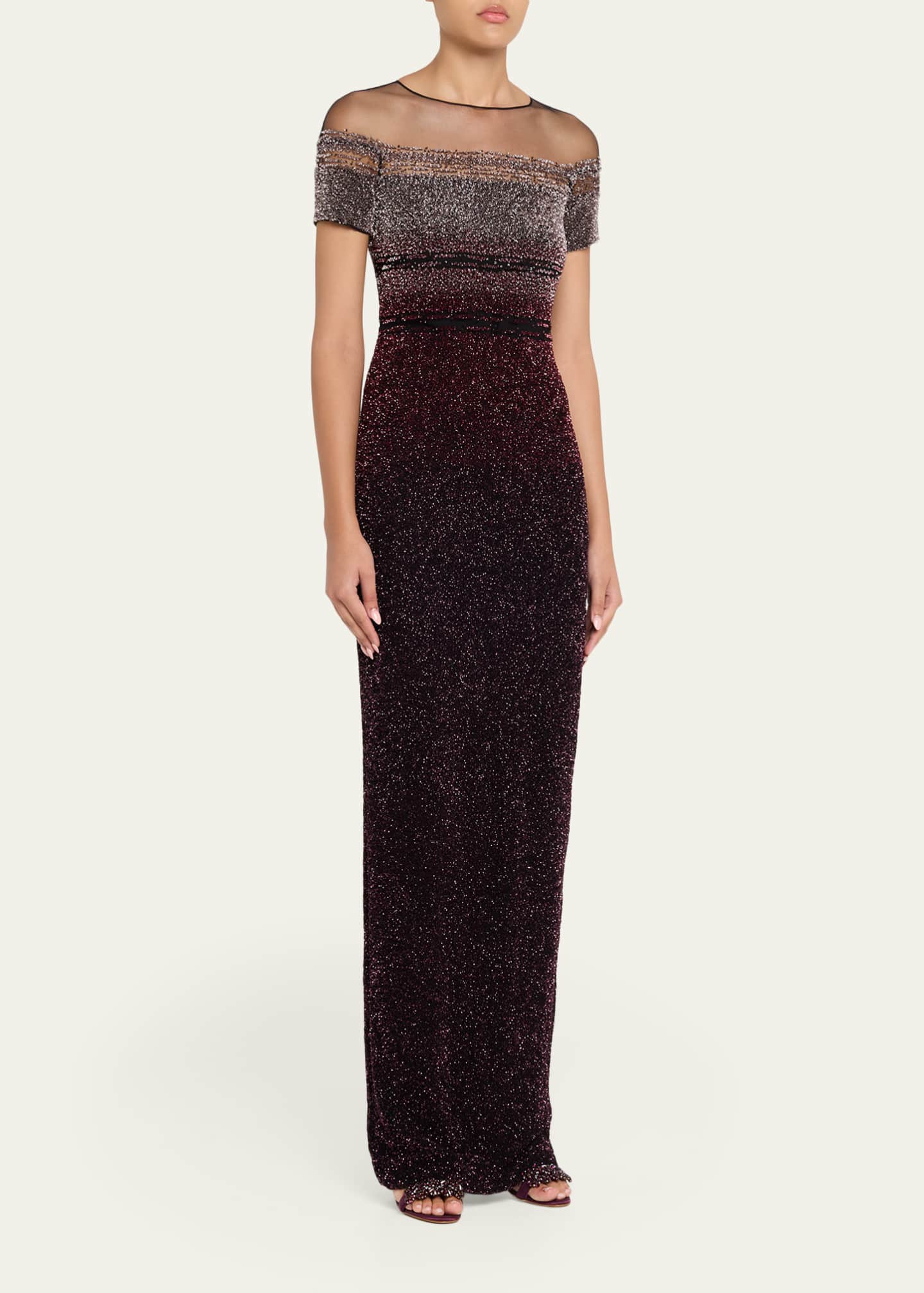 Pamella Roland Short-Sleeve Signature Sequined Column Gown - Bergdorf ...