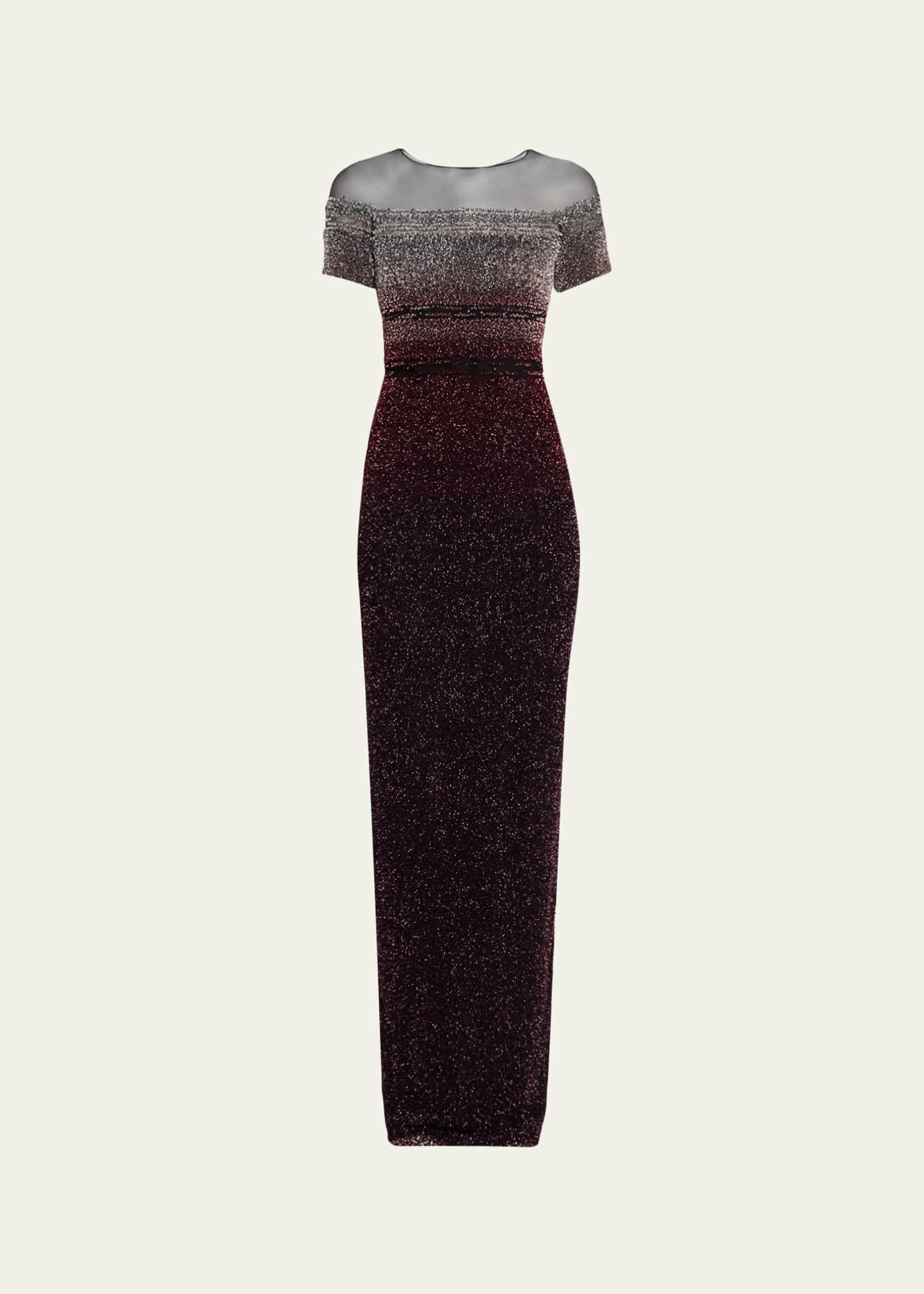Pamella Roland Short-Sleeve Signature Sequined Column Gown - Bergdorf ...