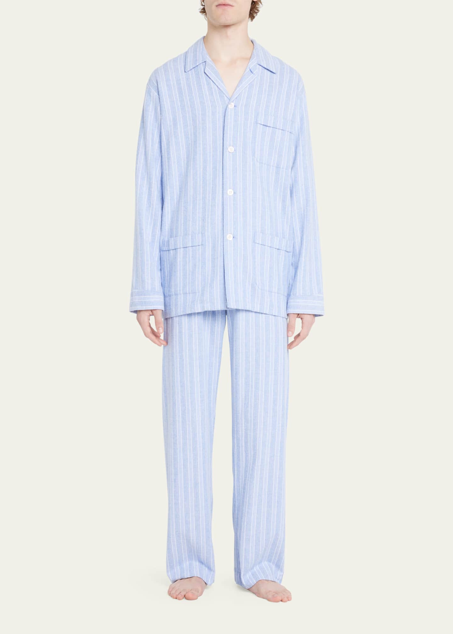 Derek Rose Men's Stripe Flannel 2-Piece Long Pajama Set - Bergdorf Goodman