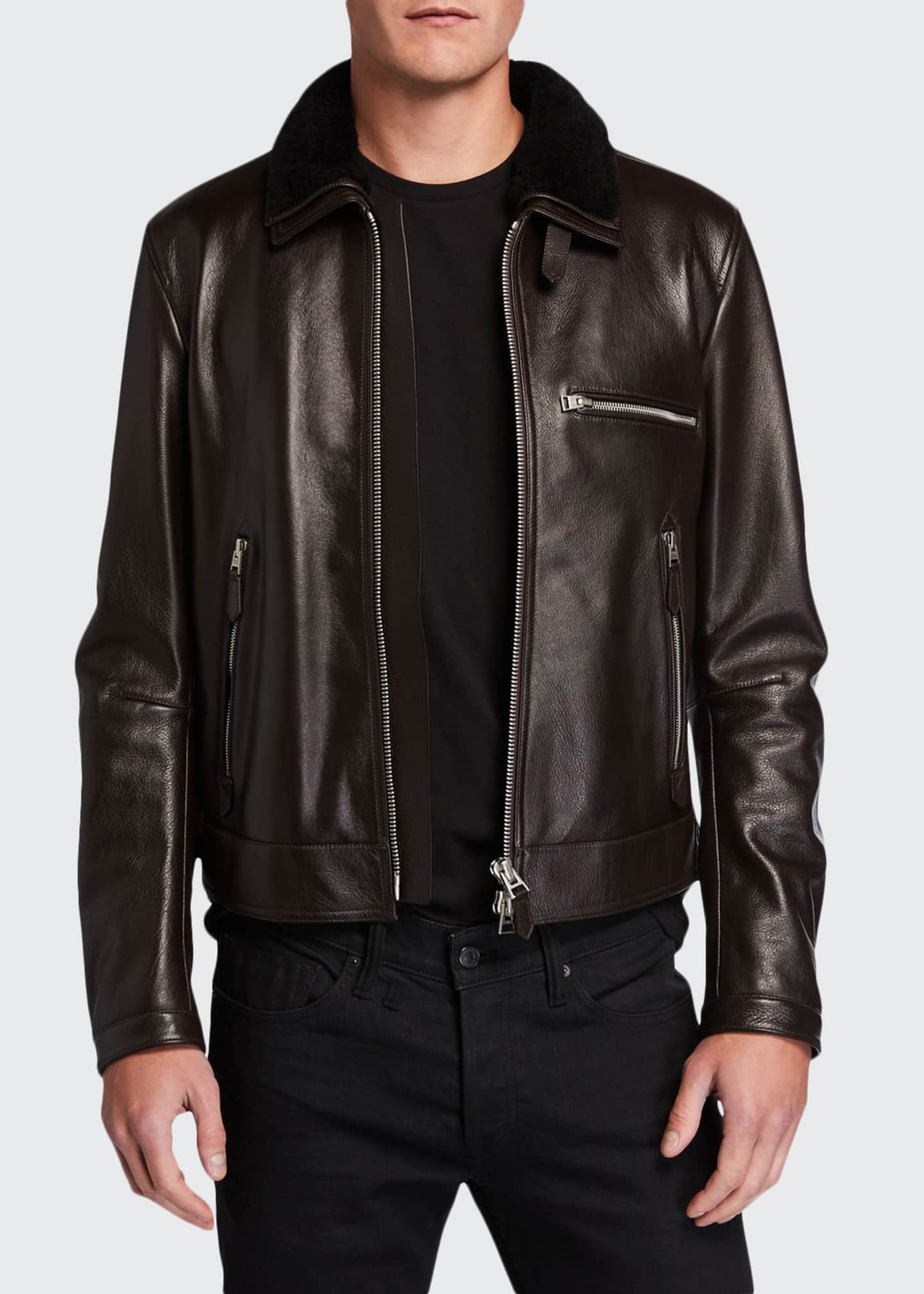 TOM FORD Men's Shearling-Trim Leather Jacket - Bergdorf Goodman