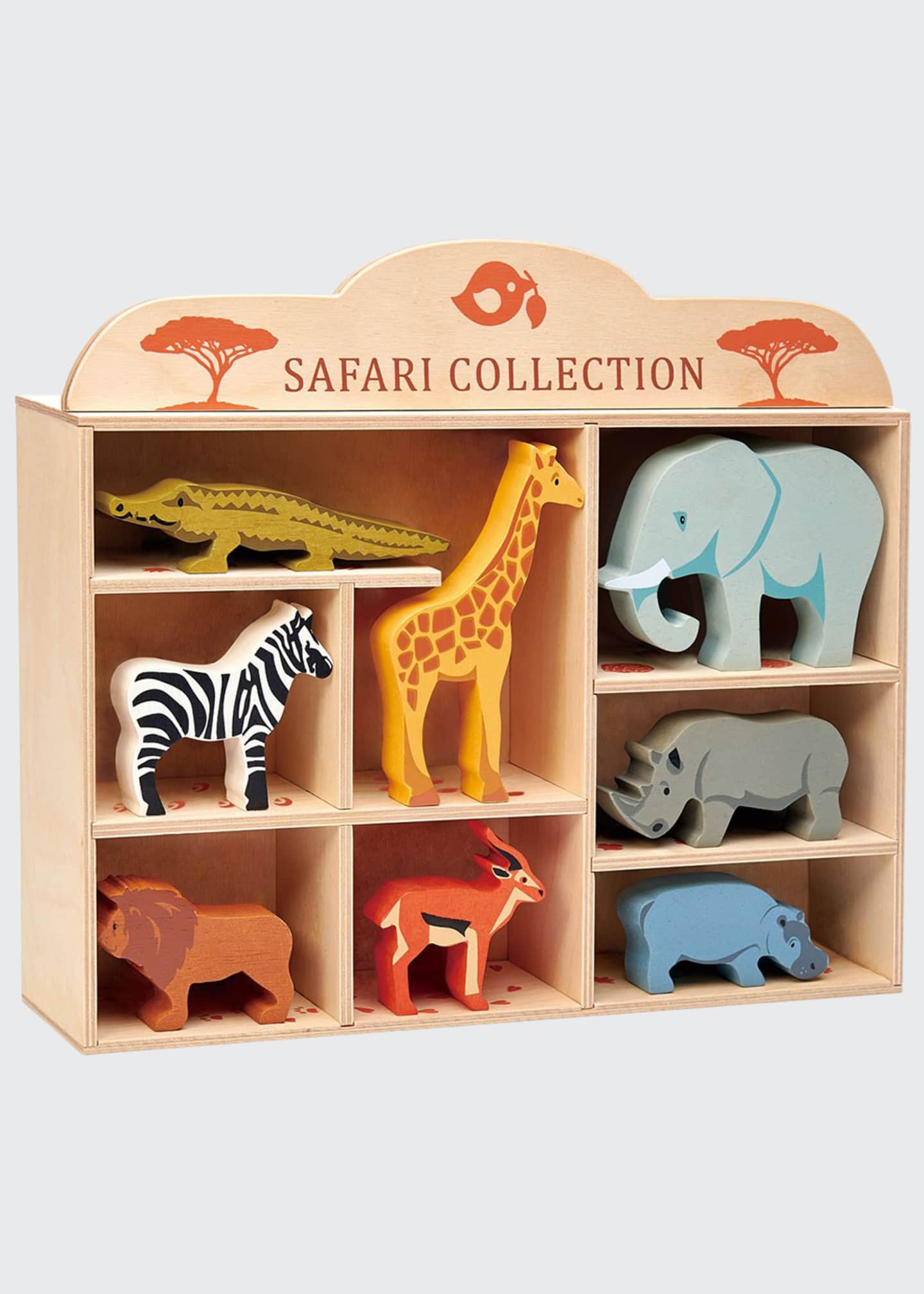 Tender Leaf Toys Kid's 8-Piece Safari Animals Toy Set w/ Display Shelf ...
