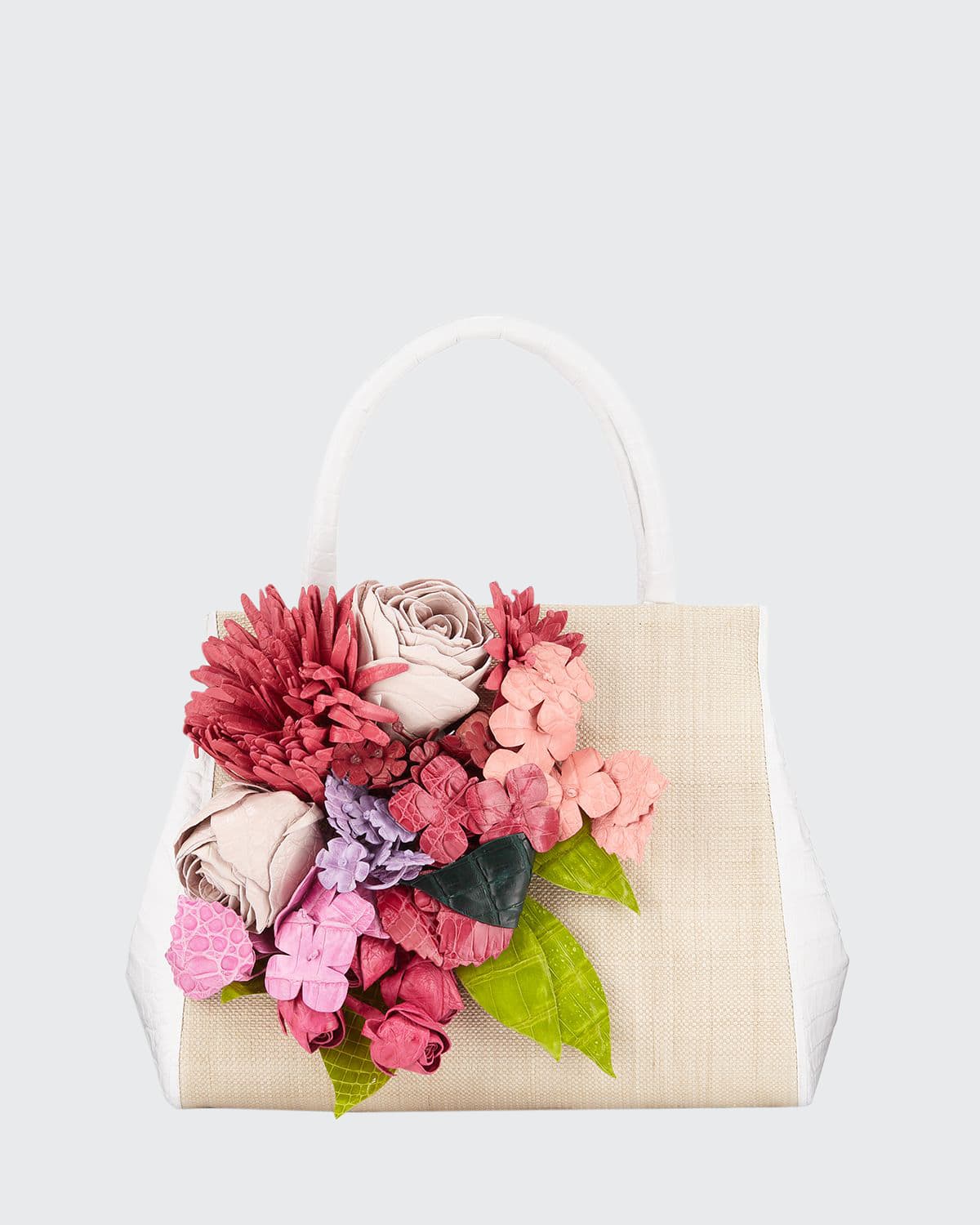 Nancy Gonzalez Floral Daisy Crocodile Top-Handle Bag