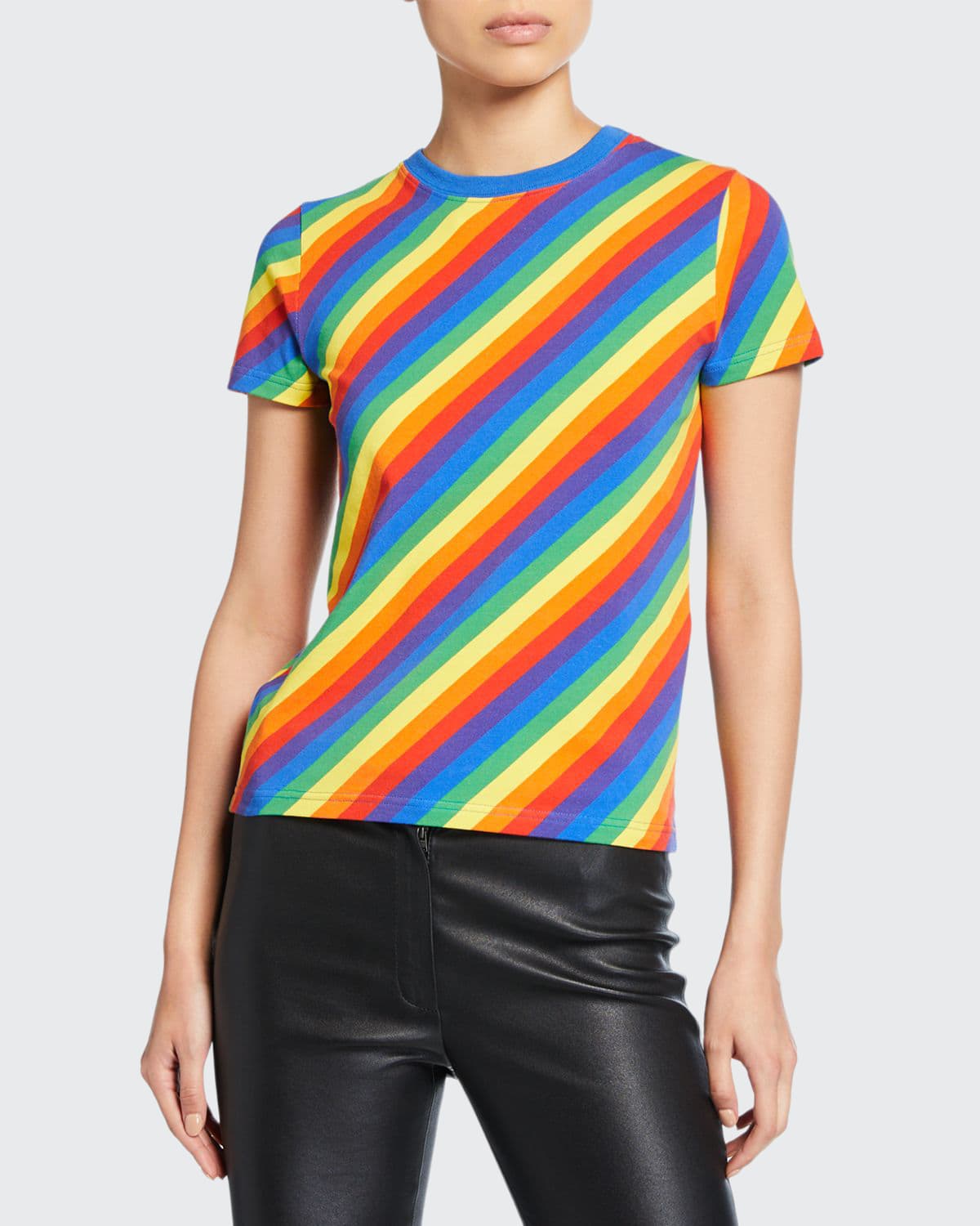 Balenciaga Rainbow Striped Crewneck Short-Sleeve Top