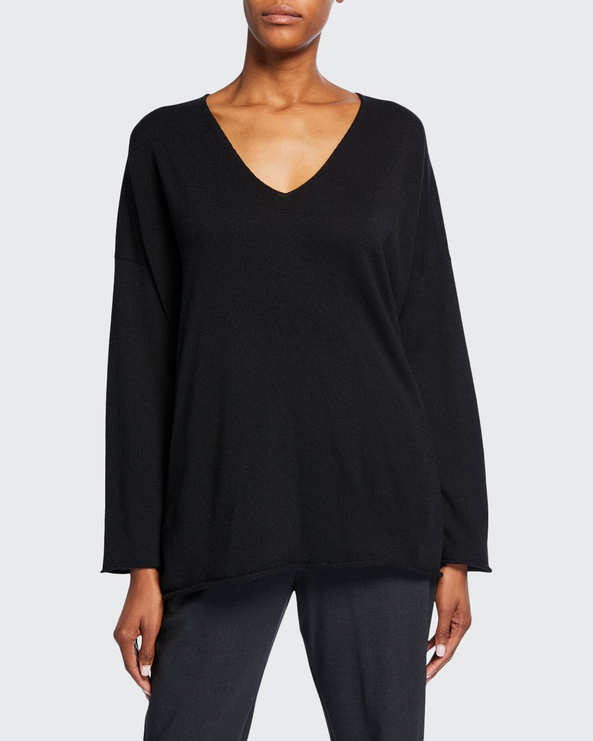 Eskandar V-Neck A-Line Raw-Edge Cashmere Sweater