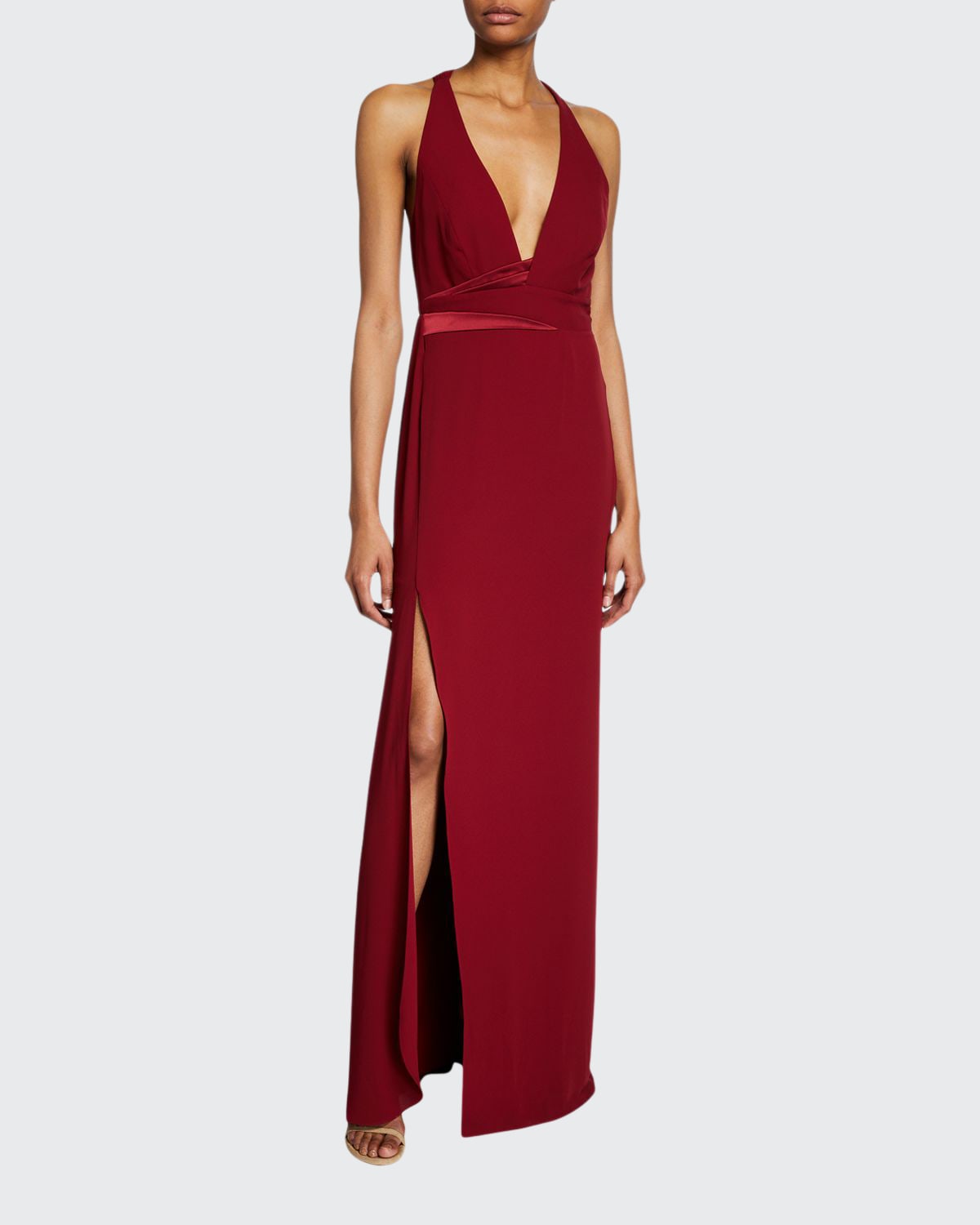 Halston V-Neck Halter Gown